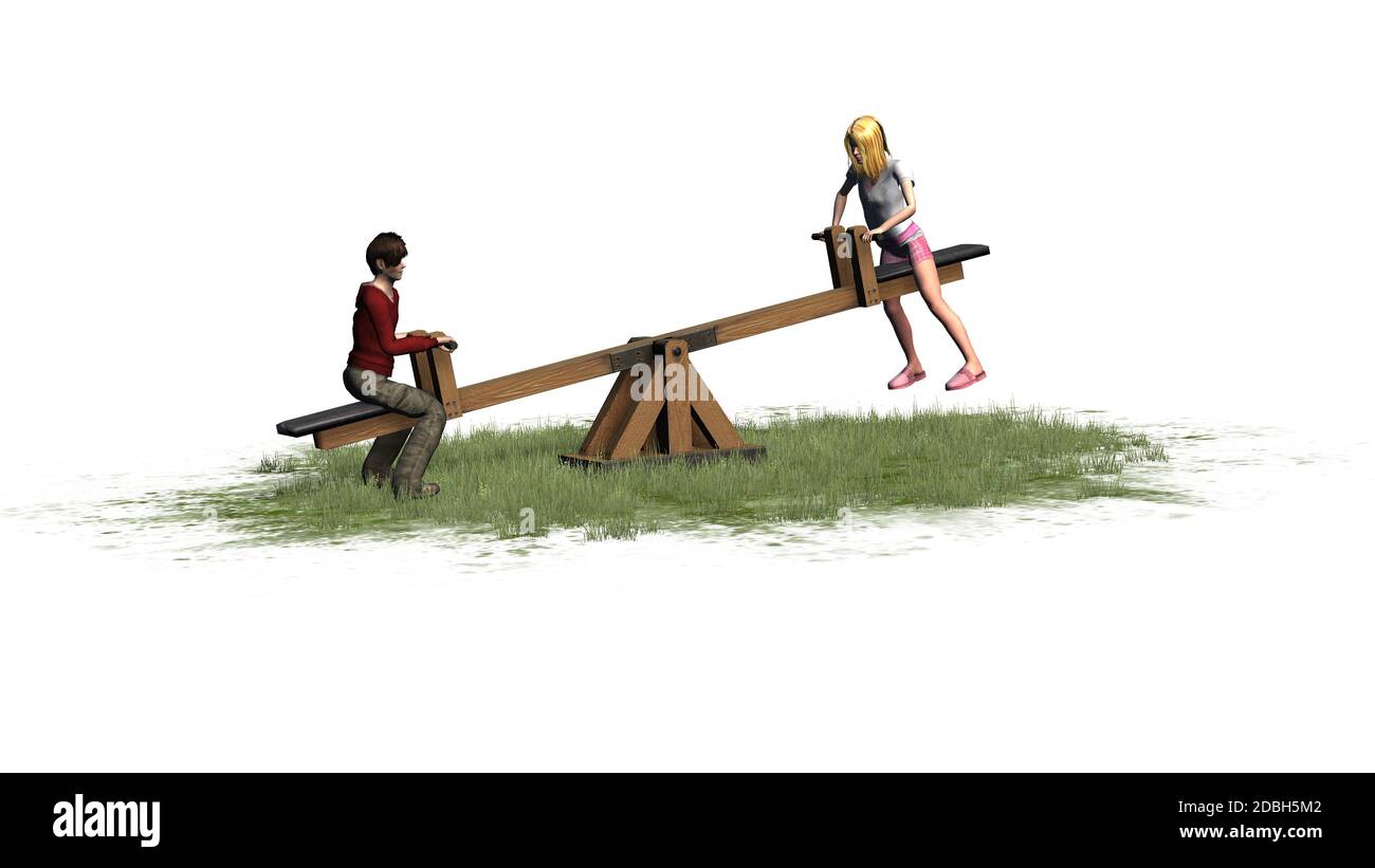 Children on a seesaw - isolated on white background Stock Photo - Alamy