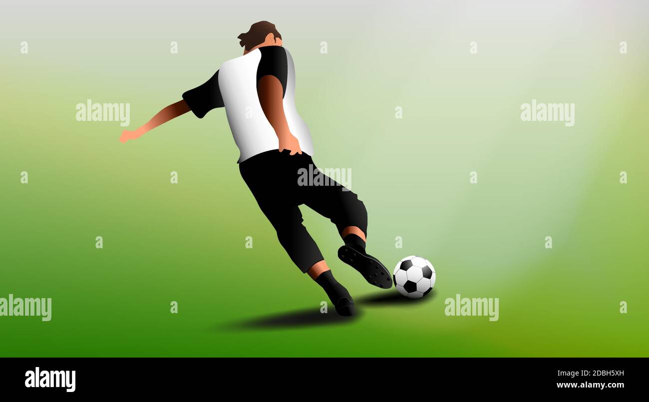 Soccer player man isolated Kick the Football on green background,Sports ...