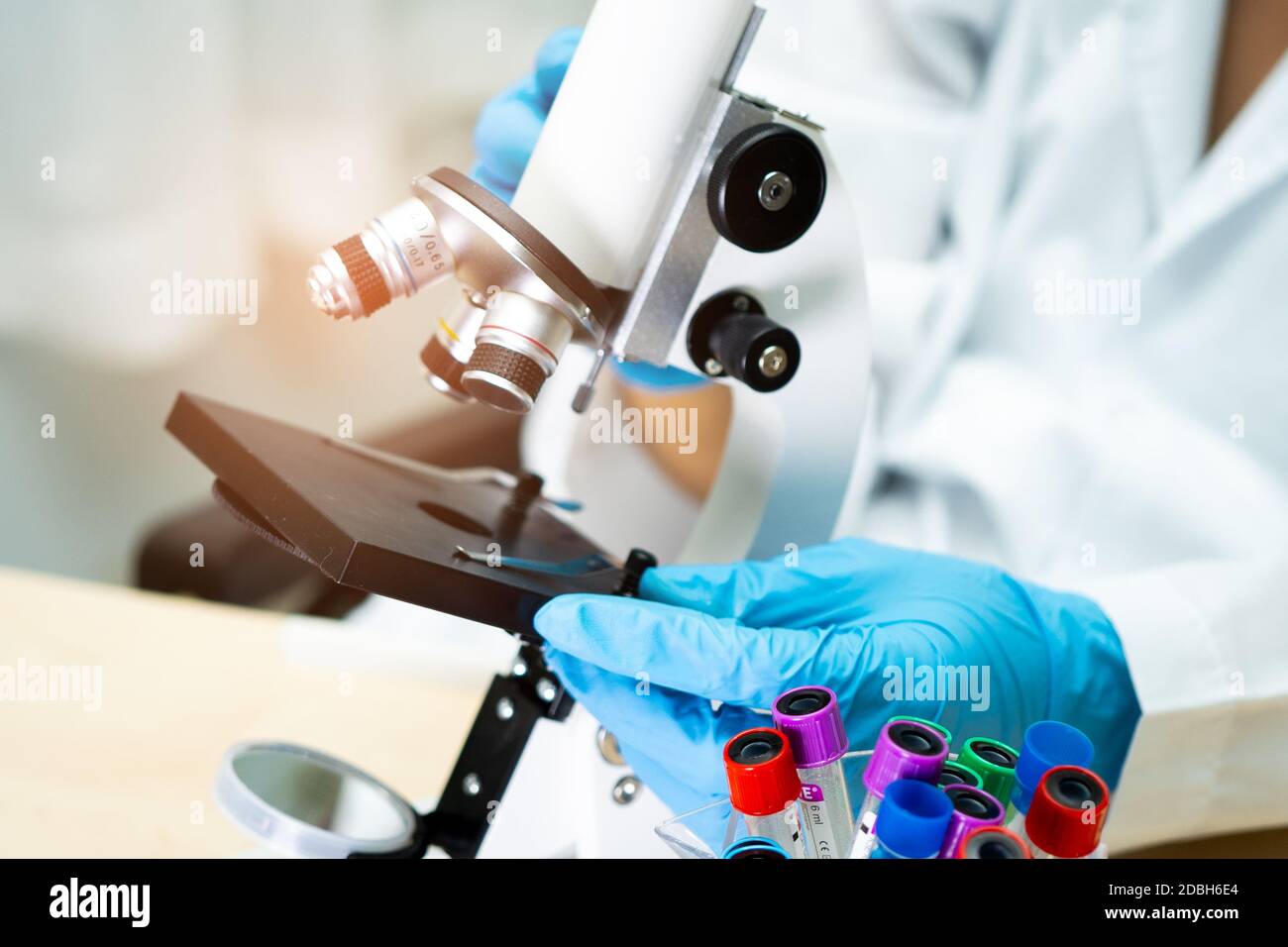 Asian scientist biochemist or microbiologist working research with a ...