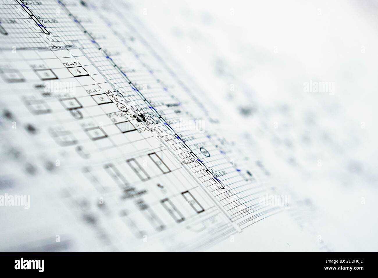 Closeup of architectural drawings for electrical lighting plan ...