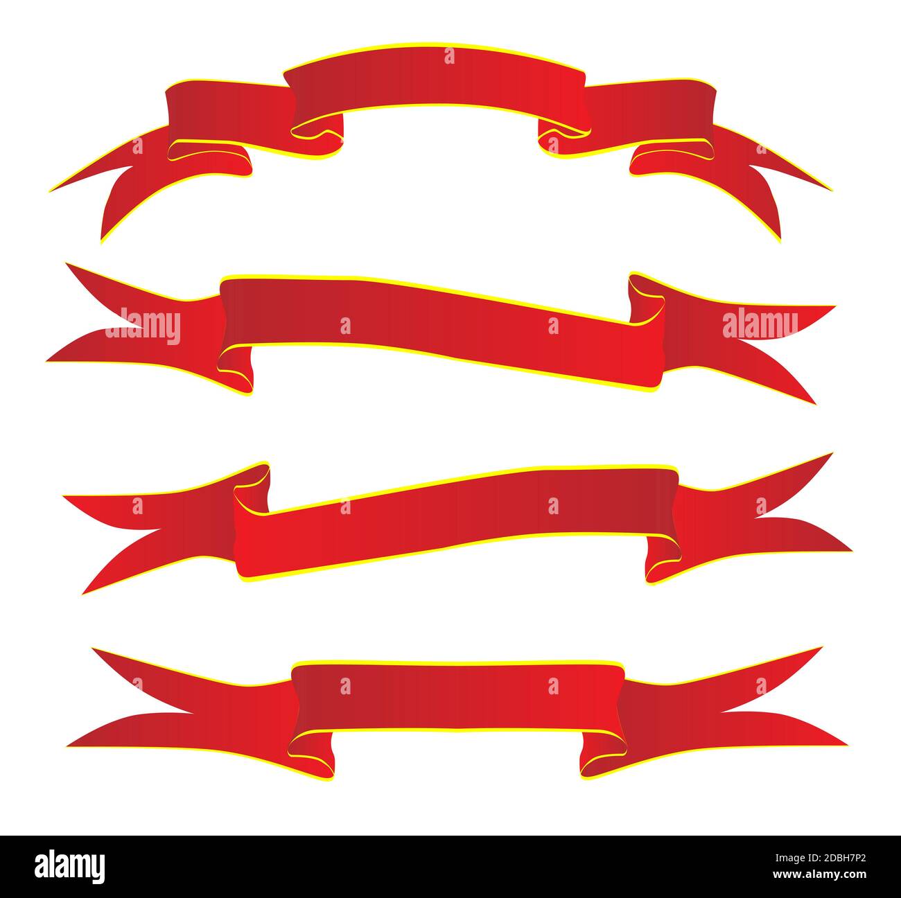 A collection of three red ribbon banners isolated over a white ...