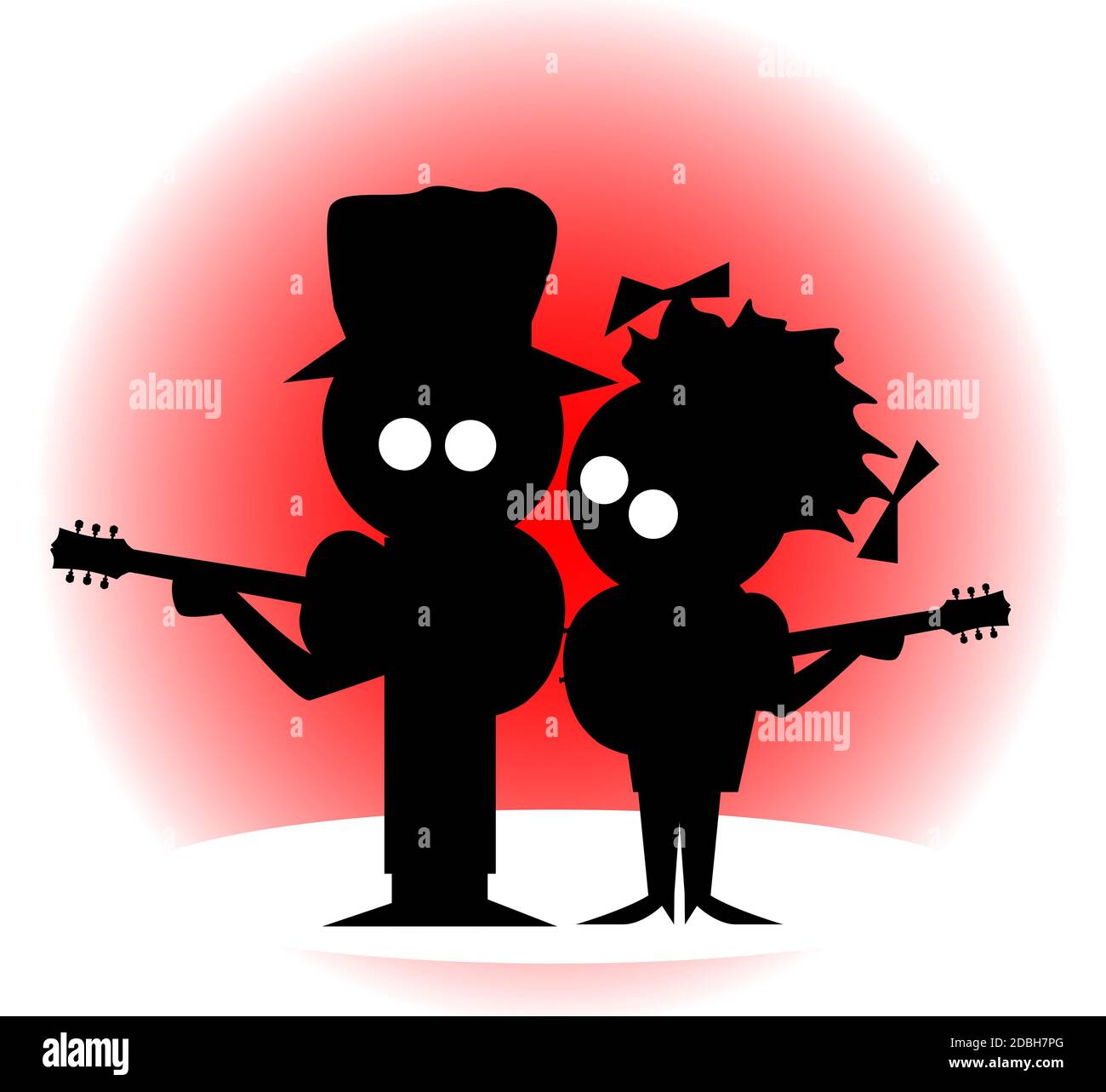 Silhouette of a cartoon character duo with guitars Stock Photo - Alamy