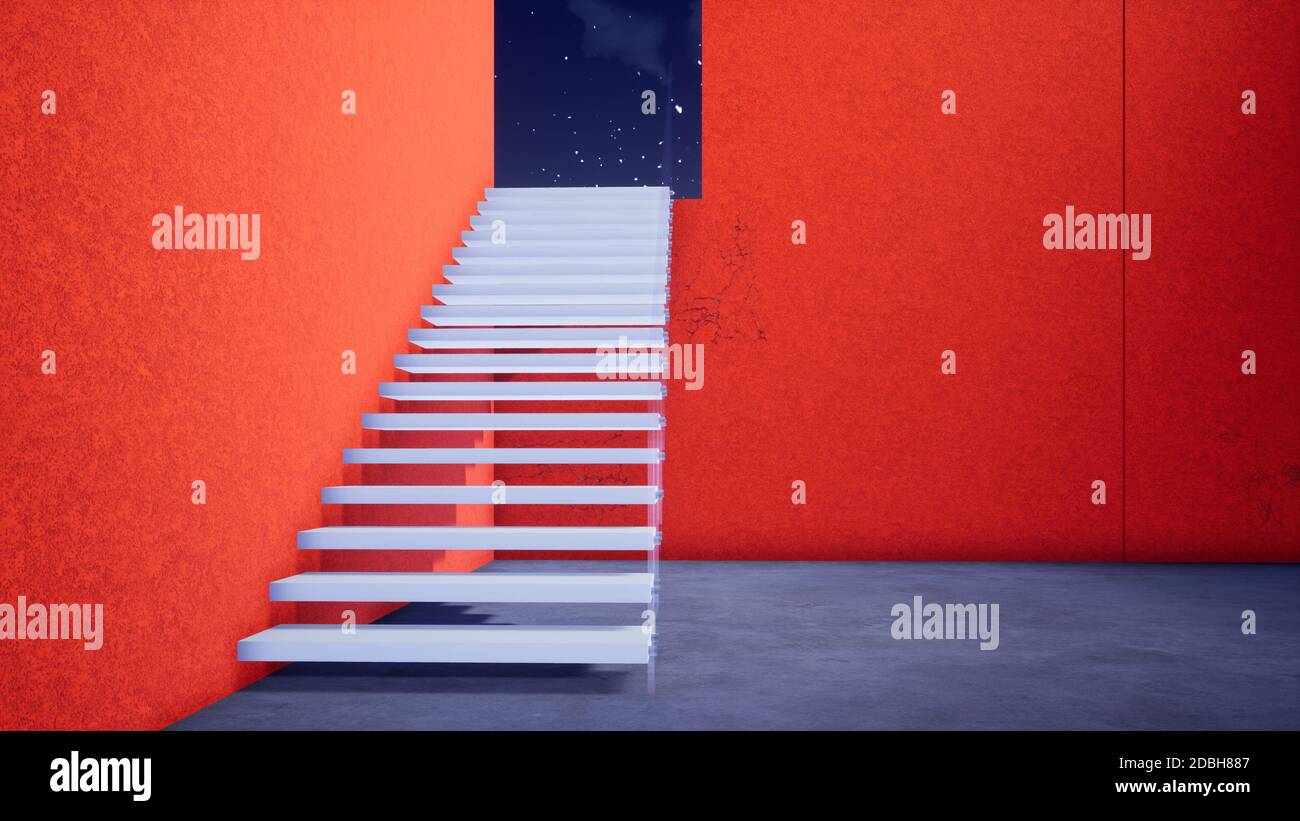 modern red building with stairs, 3d rendering Stock Photo - Alamy