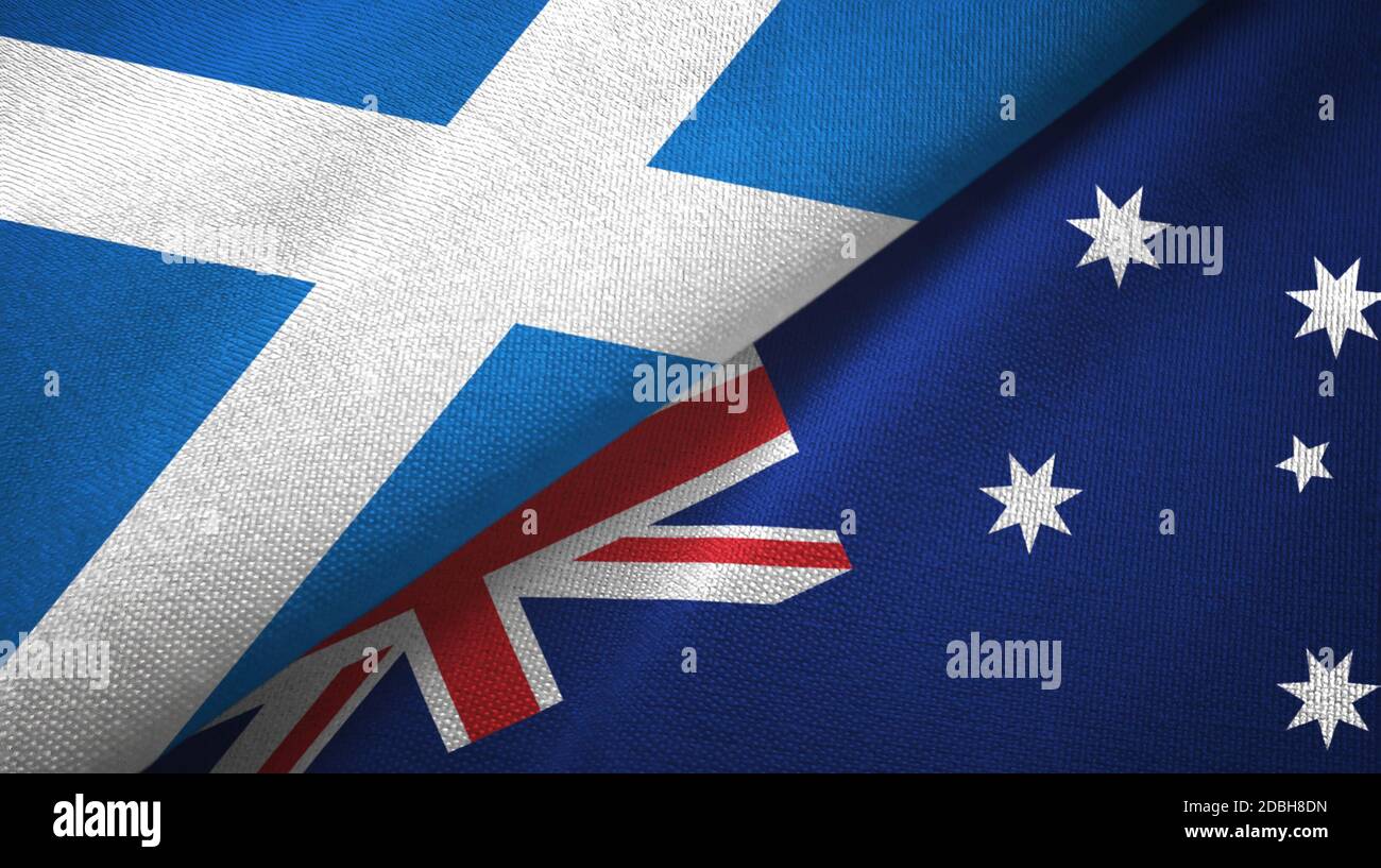 Scotland and Australia two flags textile cloth, fabric texture Stock ...