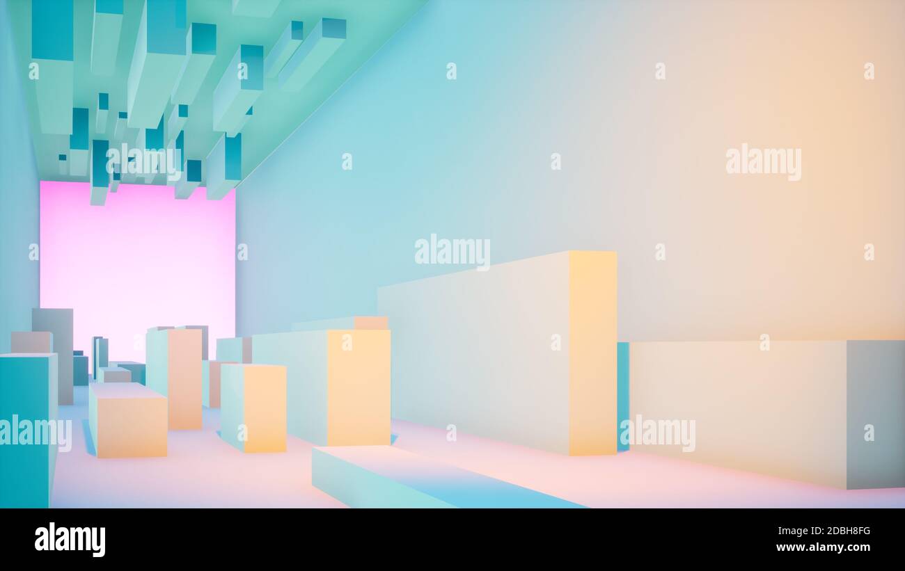 abstract colorful rainbow background design, room interior, 3d ...