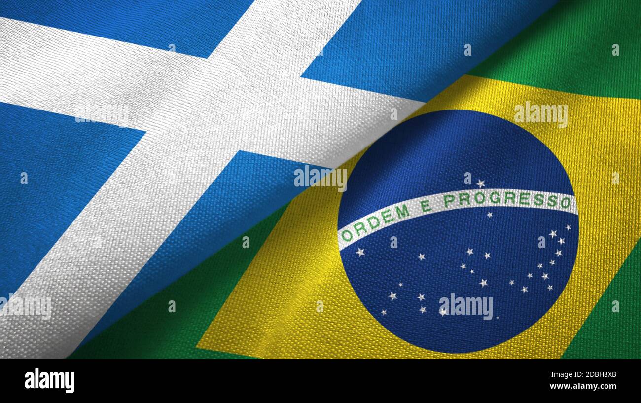 Scotland and Brazil two flags textile cloth, fabric texture Stock Photo ...