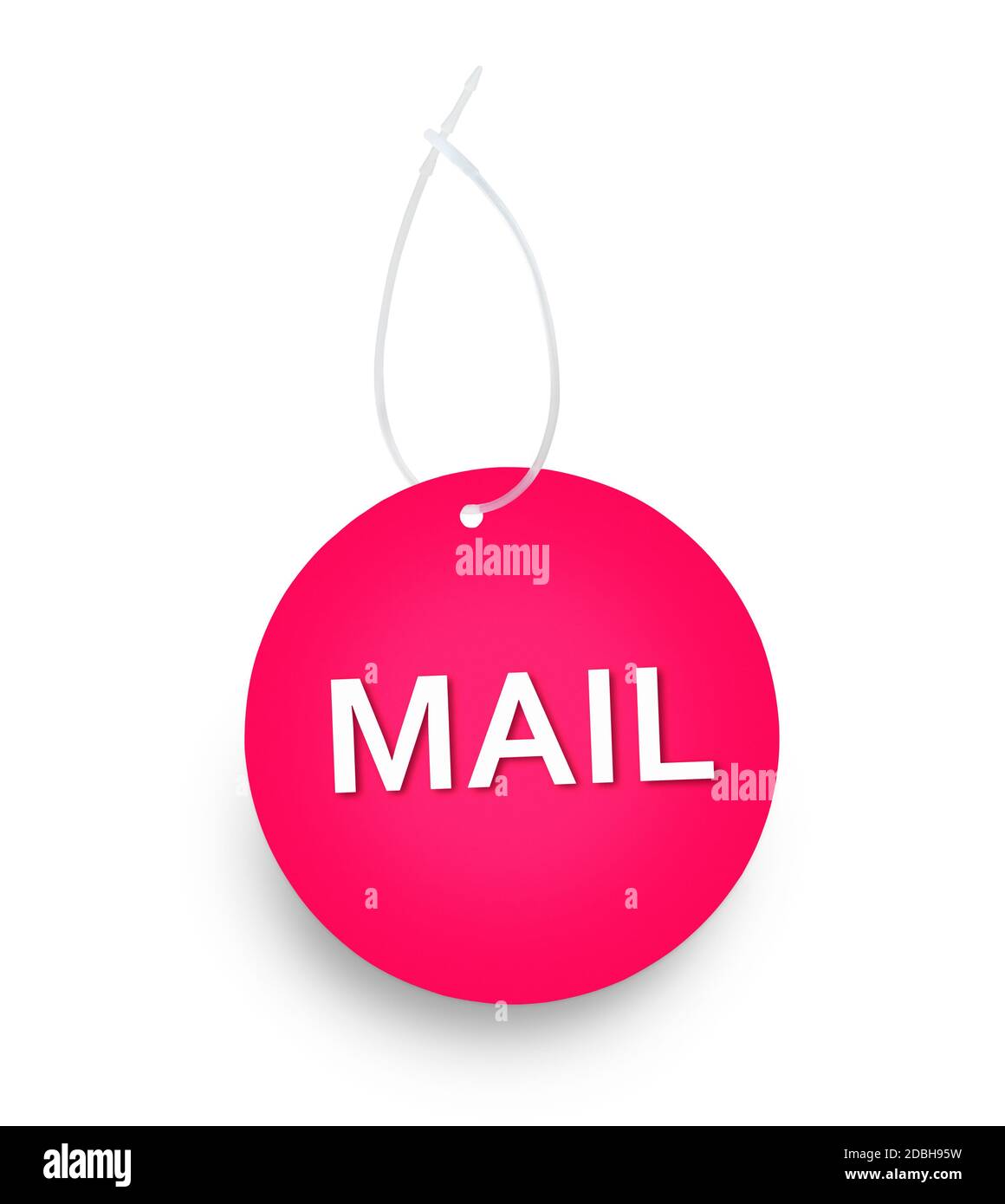 Red color Mail tag sign against white background. Clipping path on tag ...