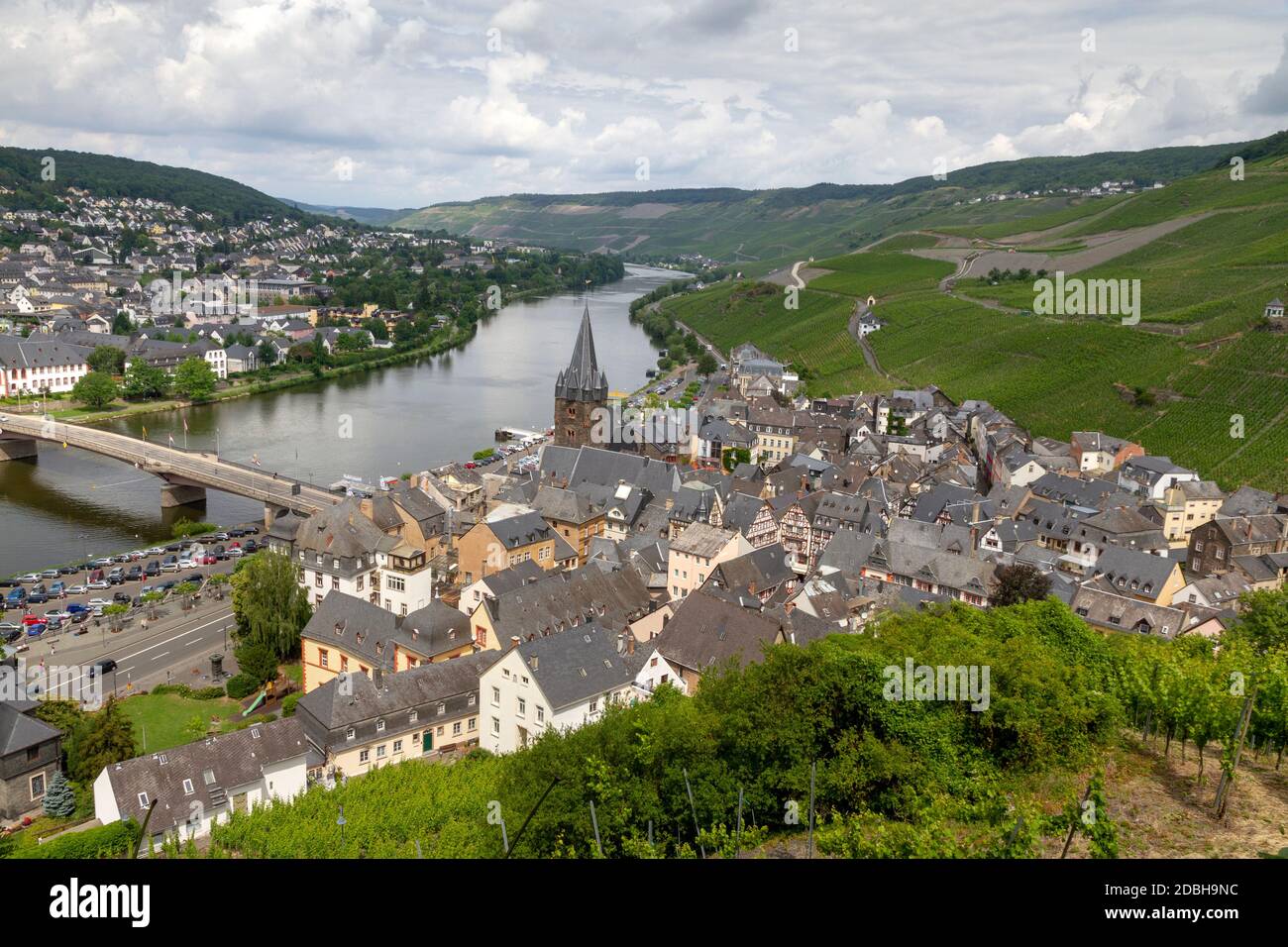 The Mosel valley from top of the Mosel valley bridge close to Winningen ...