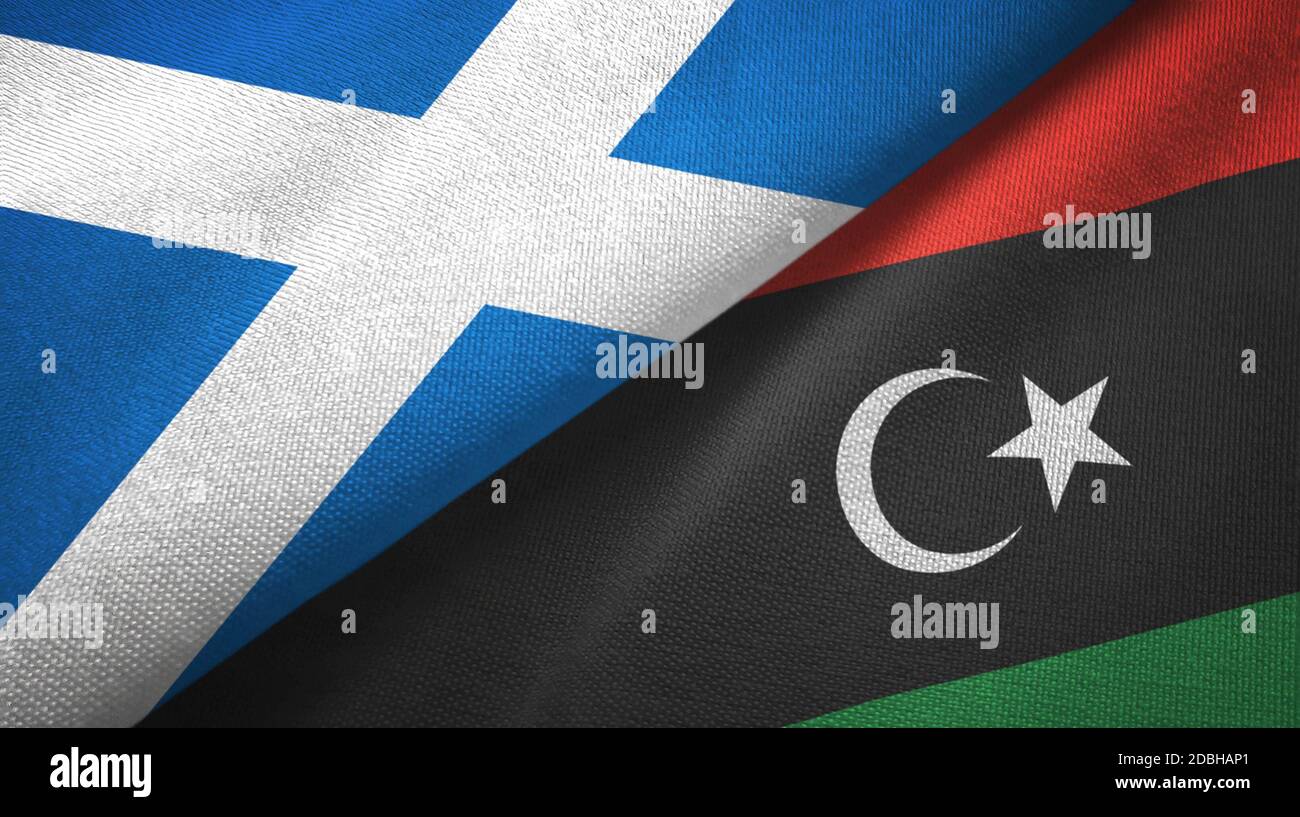 Scotland and Libya two flags textile cloth, fabric texture Stock Photo ...