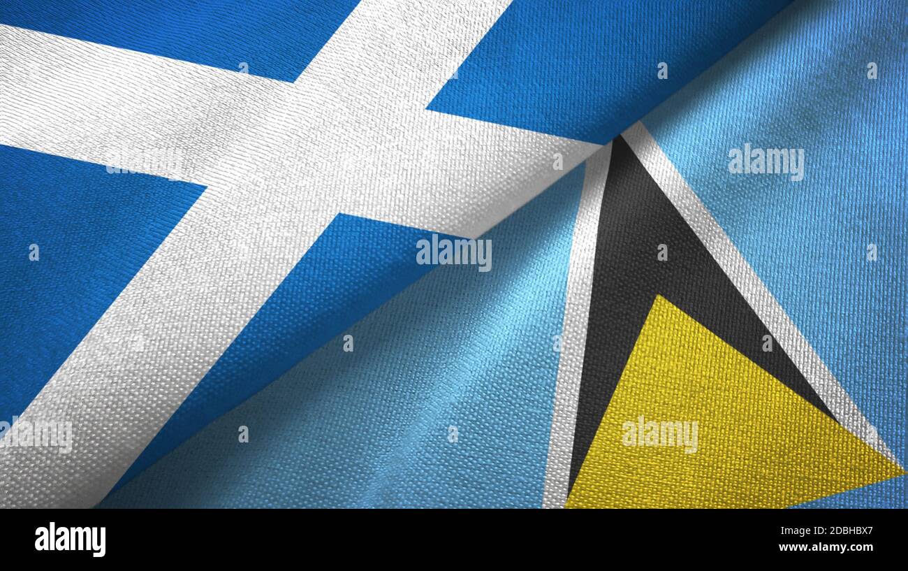 Scotland and Saint Lucia two flags textile cloth, fabric texture Stock ...