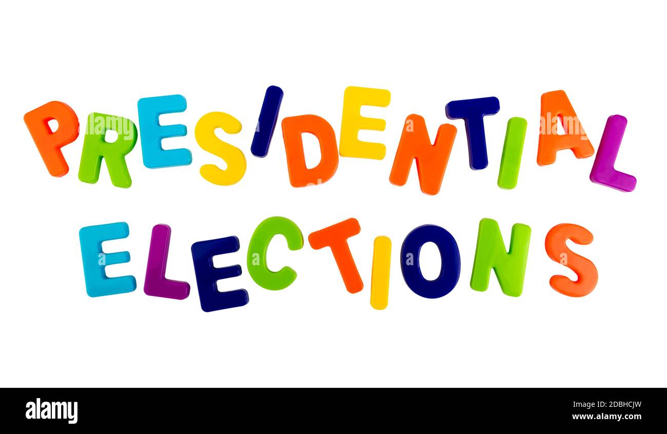 Text PRESIDENTIAL ELECTIONS written in plastic letters on a white ...