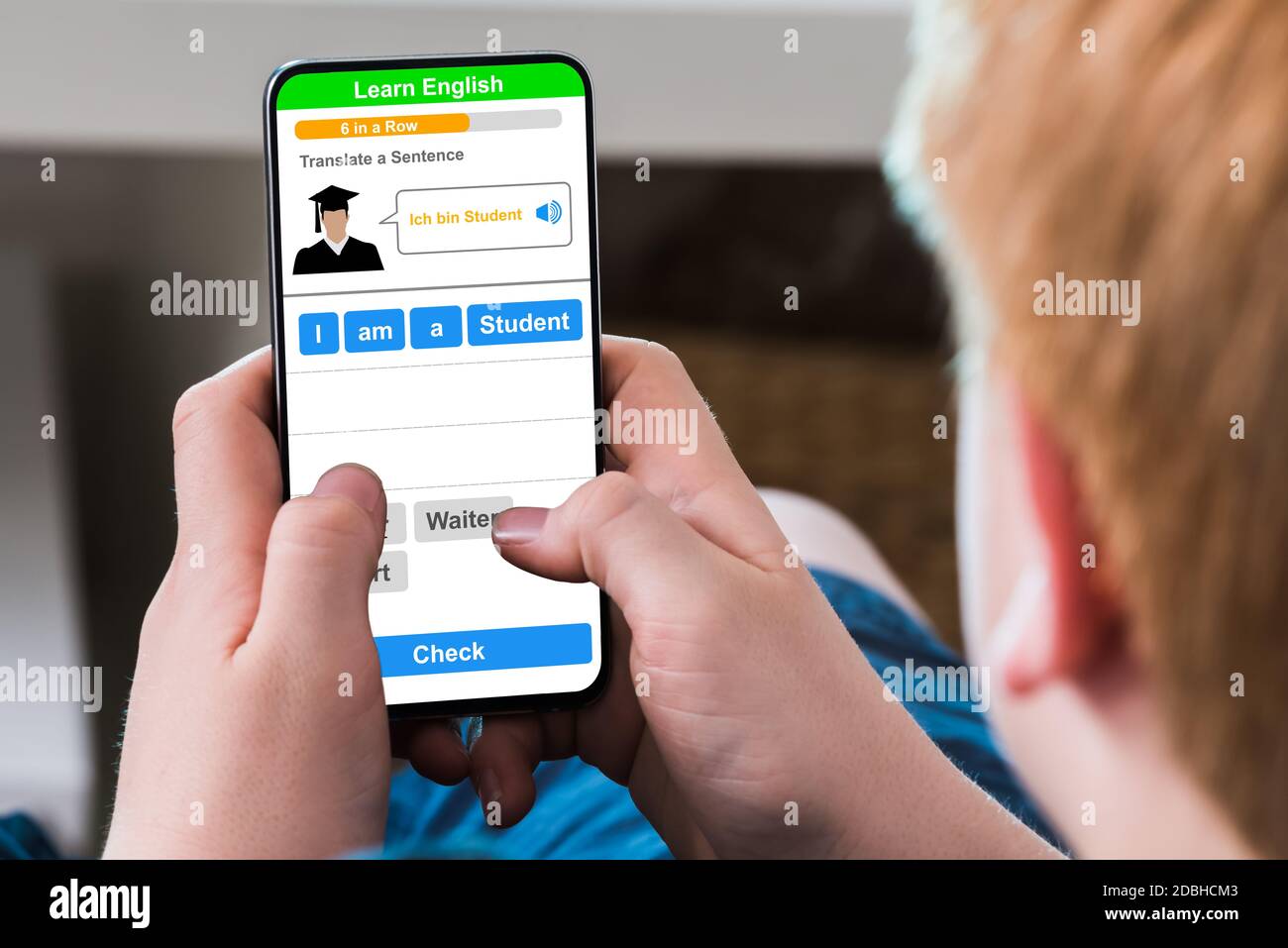 Teenager Using English Language Learning App On Mobile Phone Stock ...