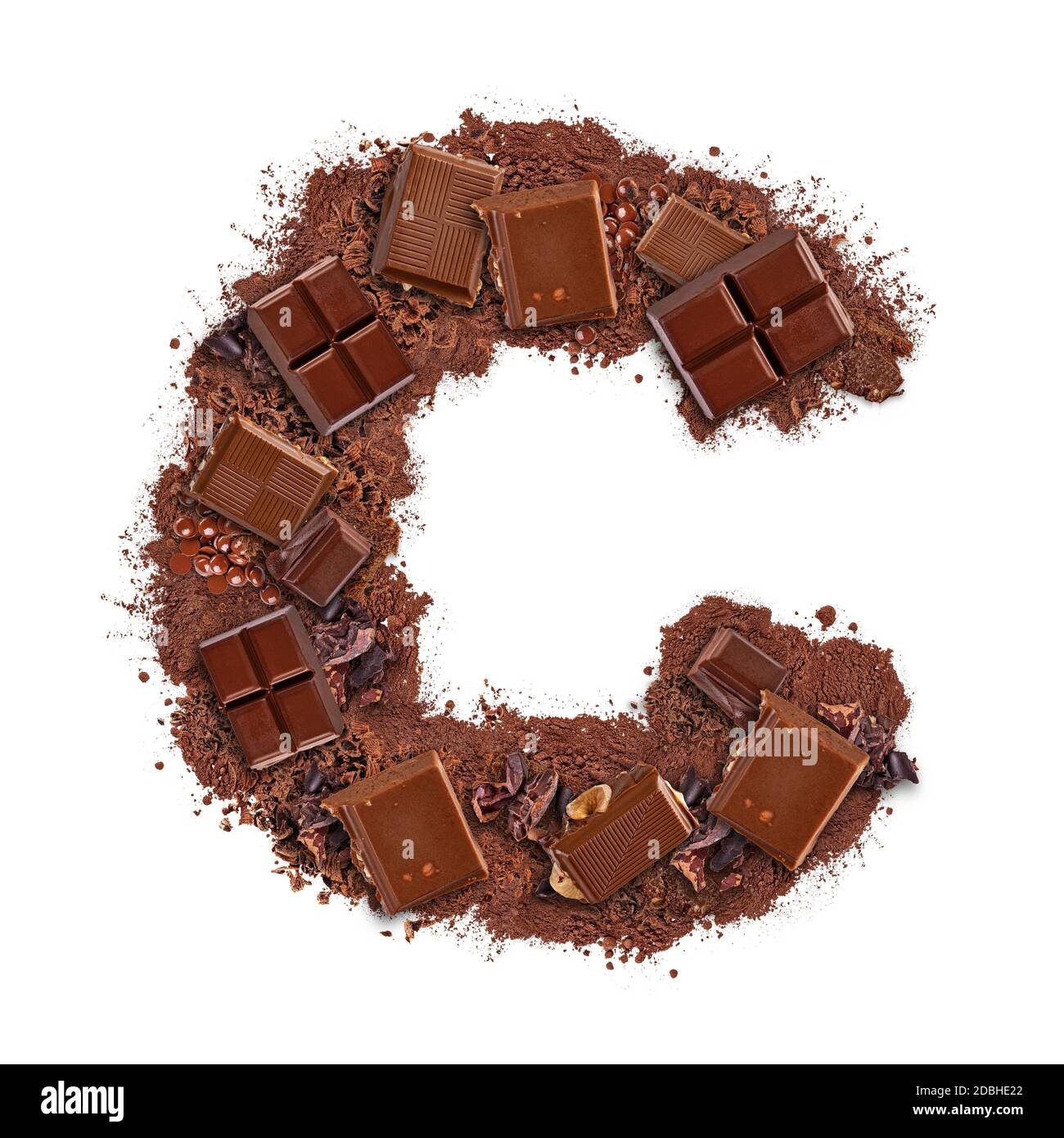 Letter C made of chocolate bar pieces isolated on white background ...