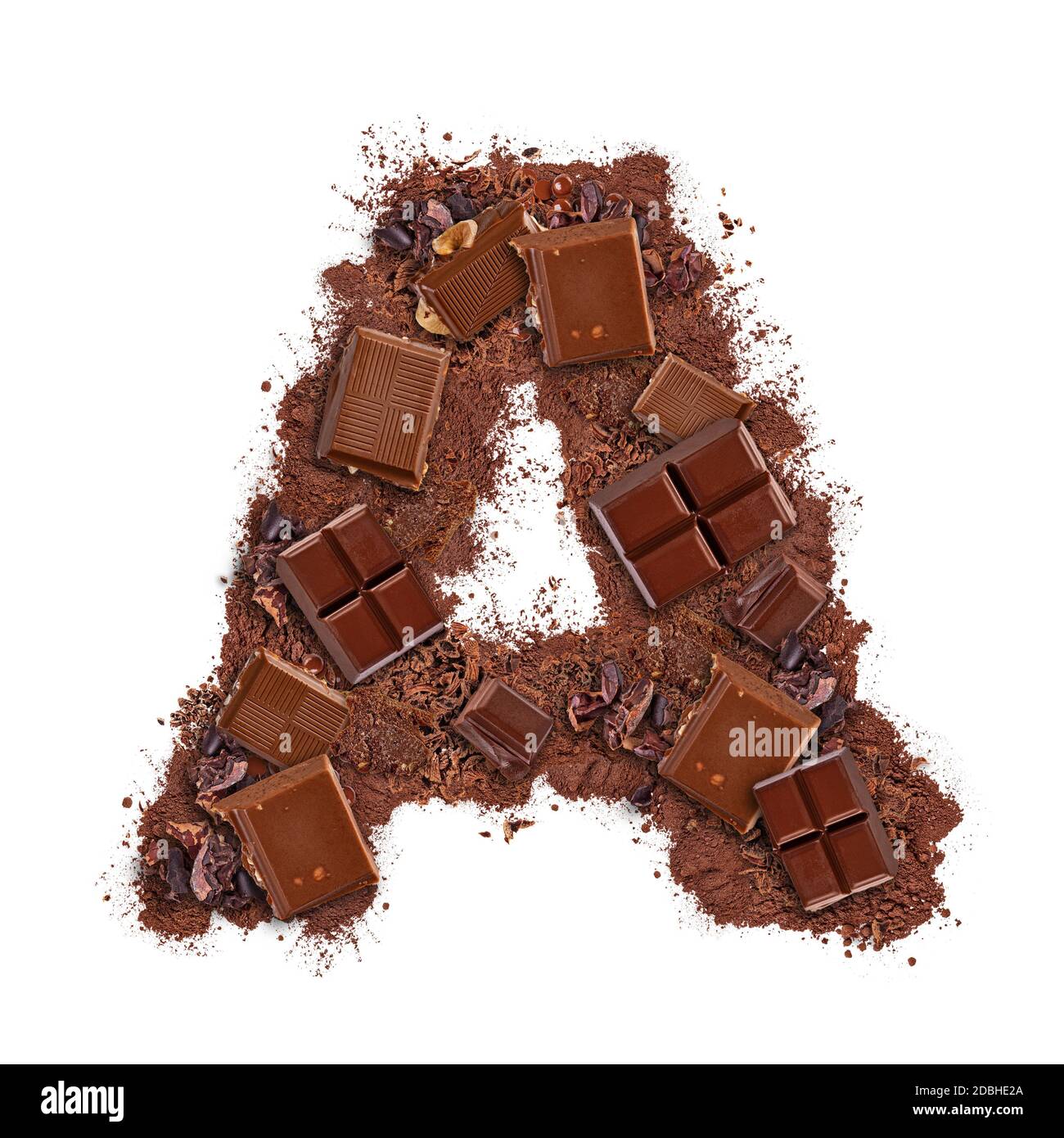 Letter A made of chocolate bar pieces isolated on white background ...