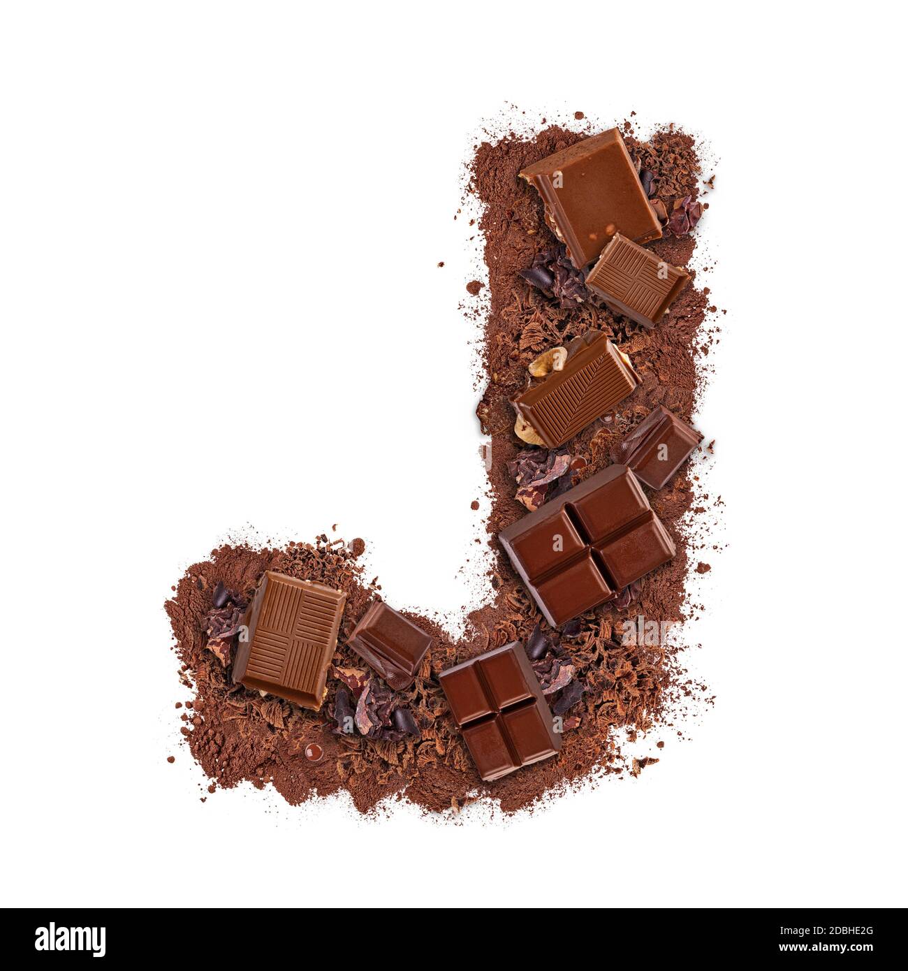 Letter J made of chocolate bar pieces isolated on white background ...
