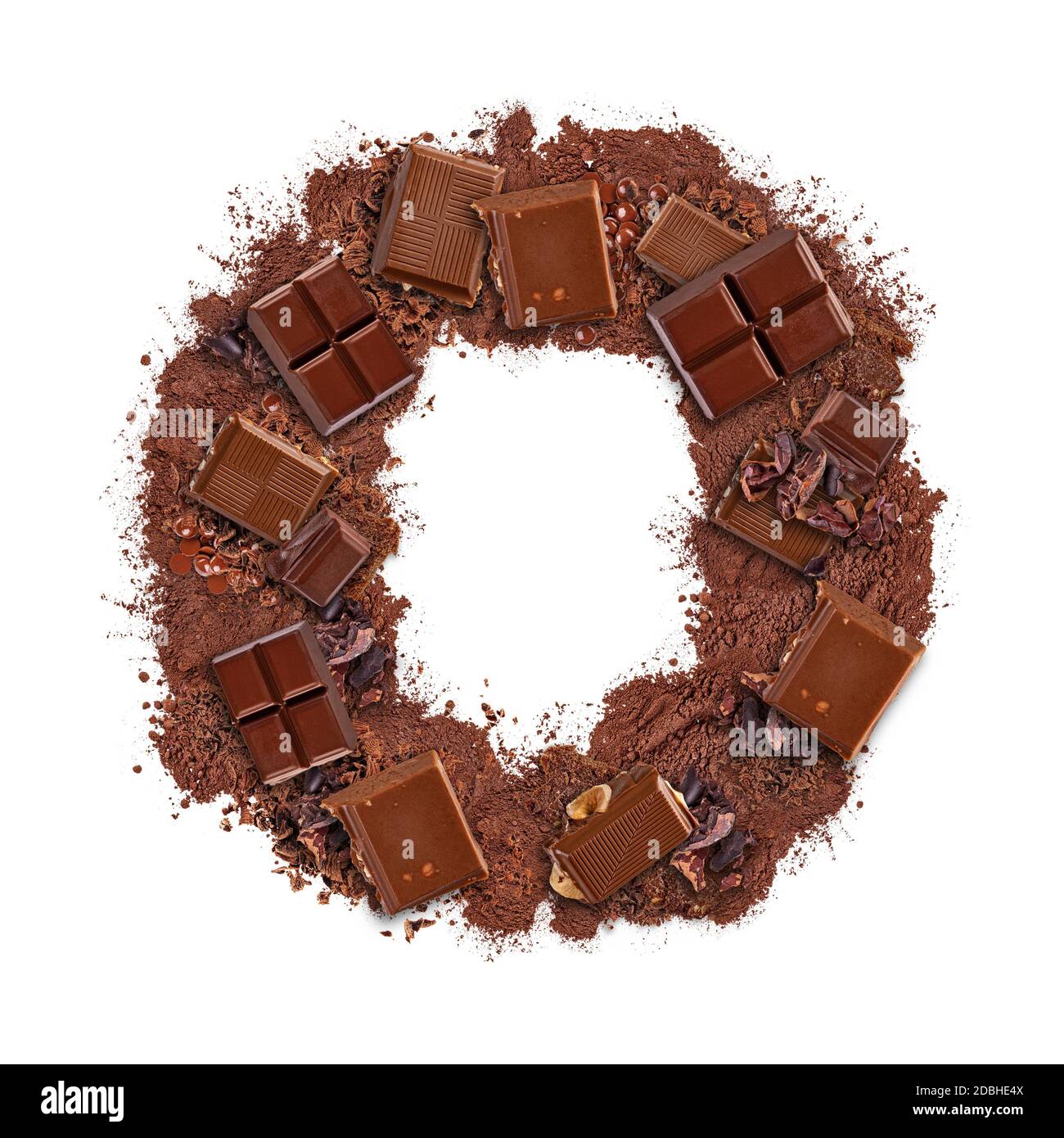 Letter O made of chocolate bar pieces isolated on white background ...