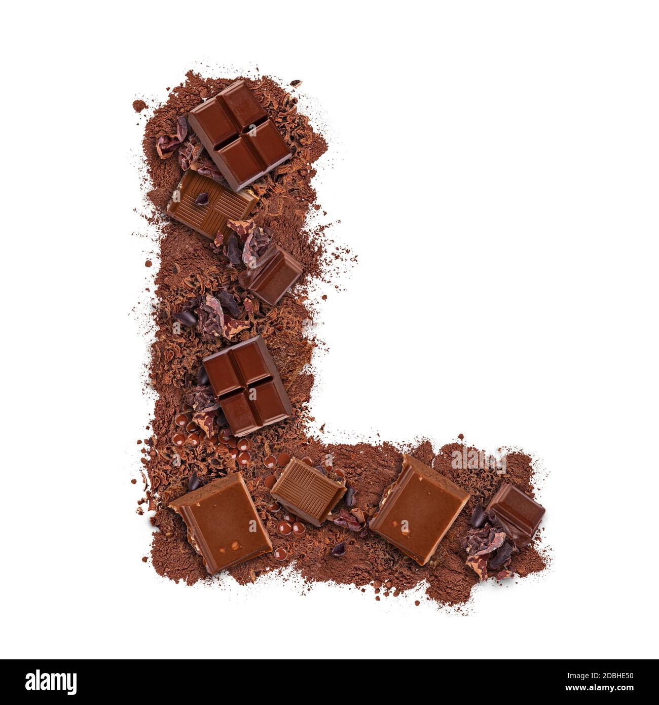 Letter L made of chocolate bar pieces isolated on white background ...