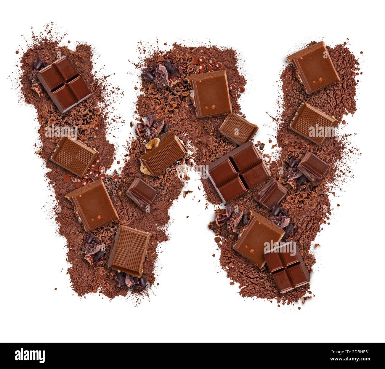 Letter W made of chocolate bar pieces isolated on white background ...