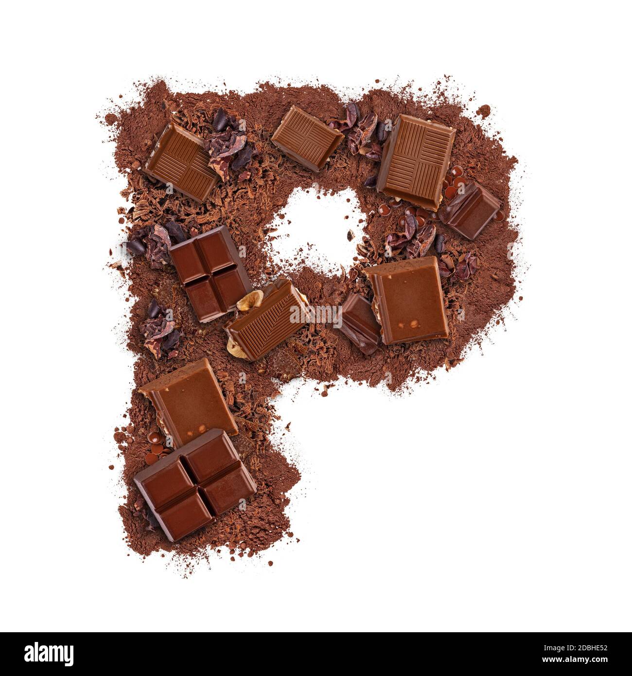Letter P made of chocolate bar pieces isolated on white background ...