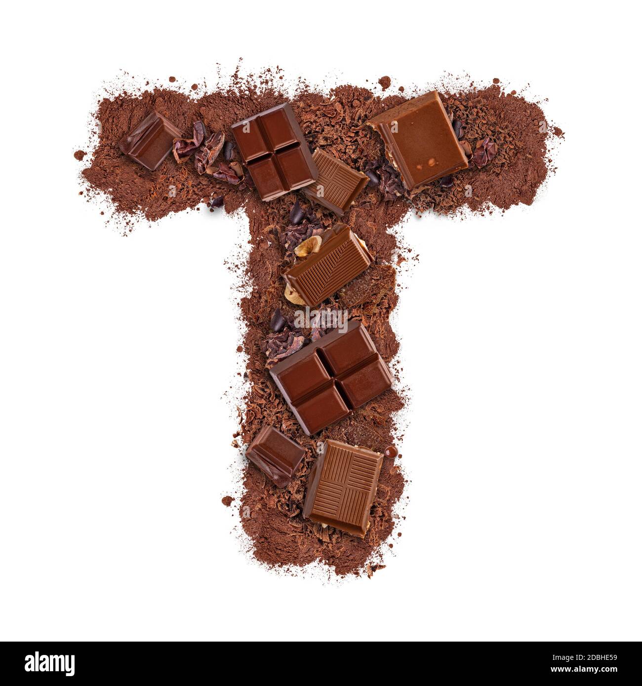 Letter T made of chocolate bar pieces isolated on white background ...