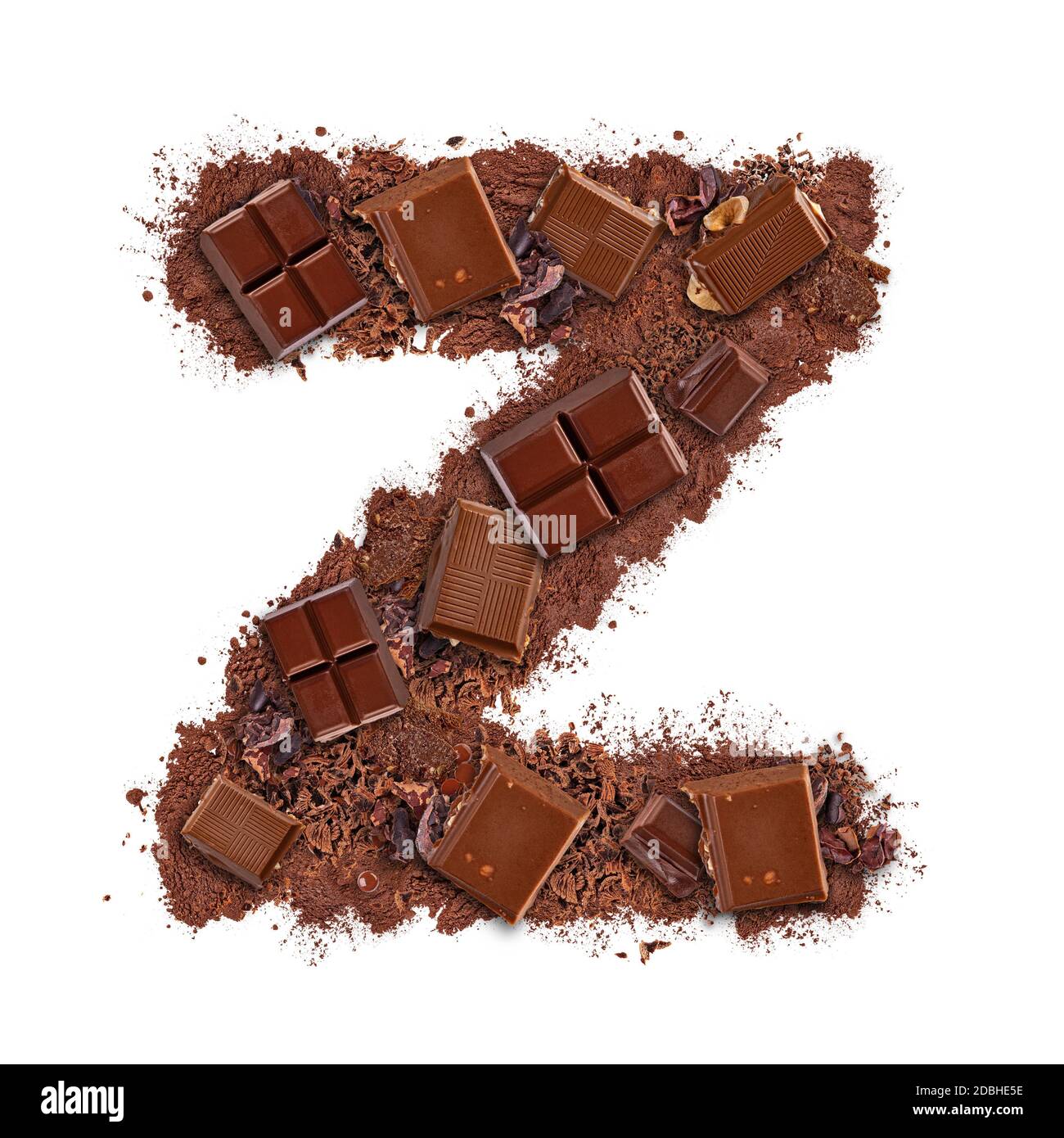 Letter Z made of chocolate bar pieces isolated on white background ...