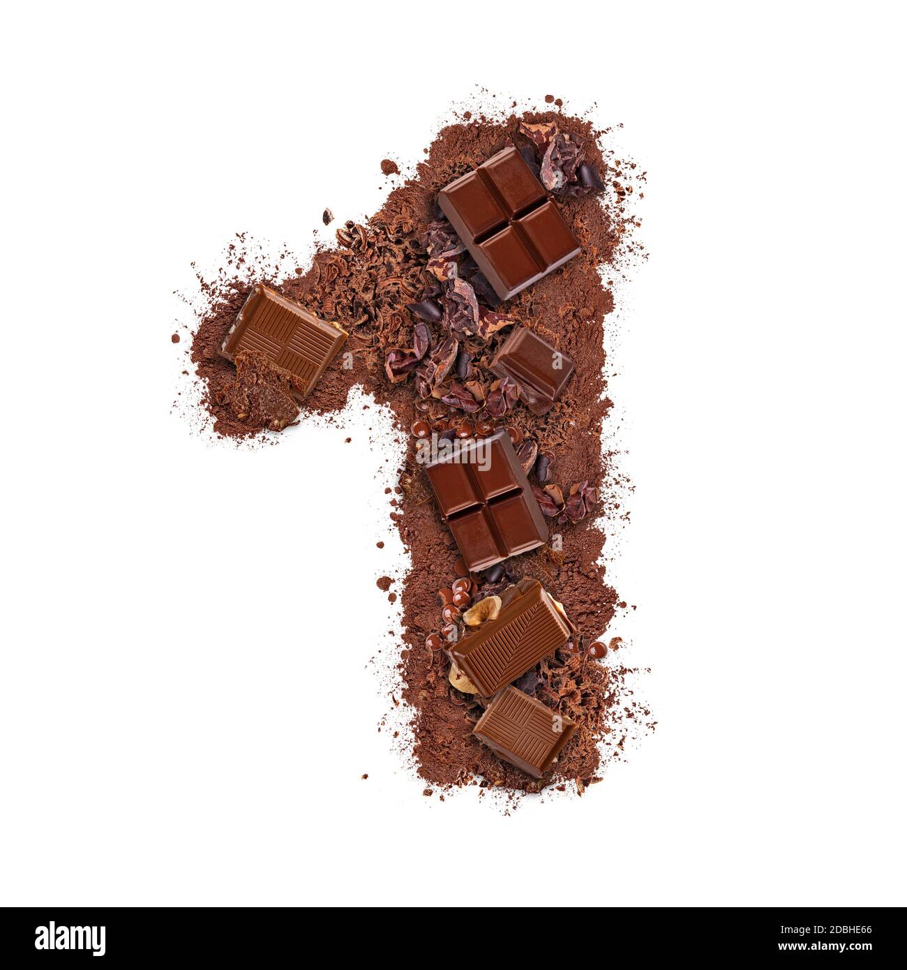 Number 1 made of chocolate bar pieces isolated on white background ...