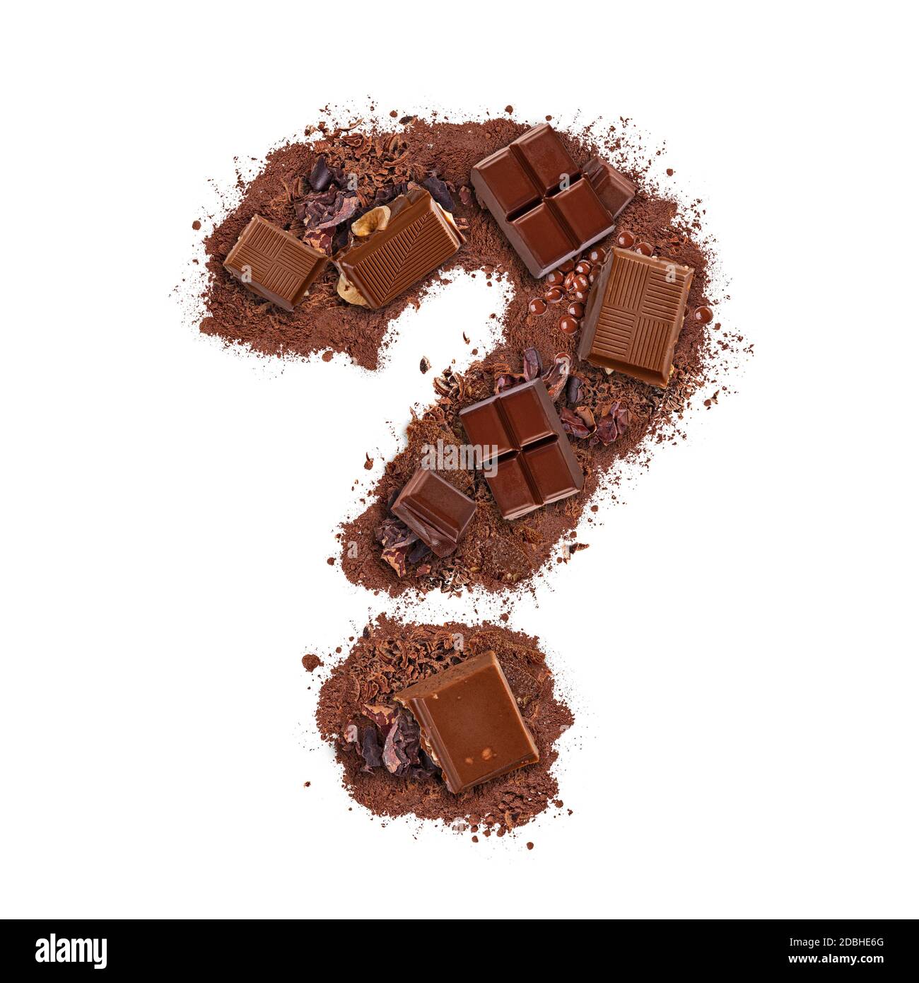 Question mark made of chocolate bar pieces isolated on white background ...
