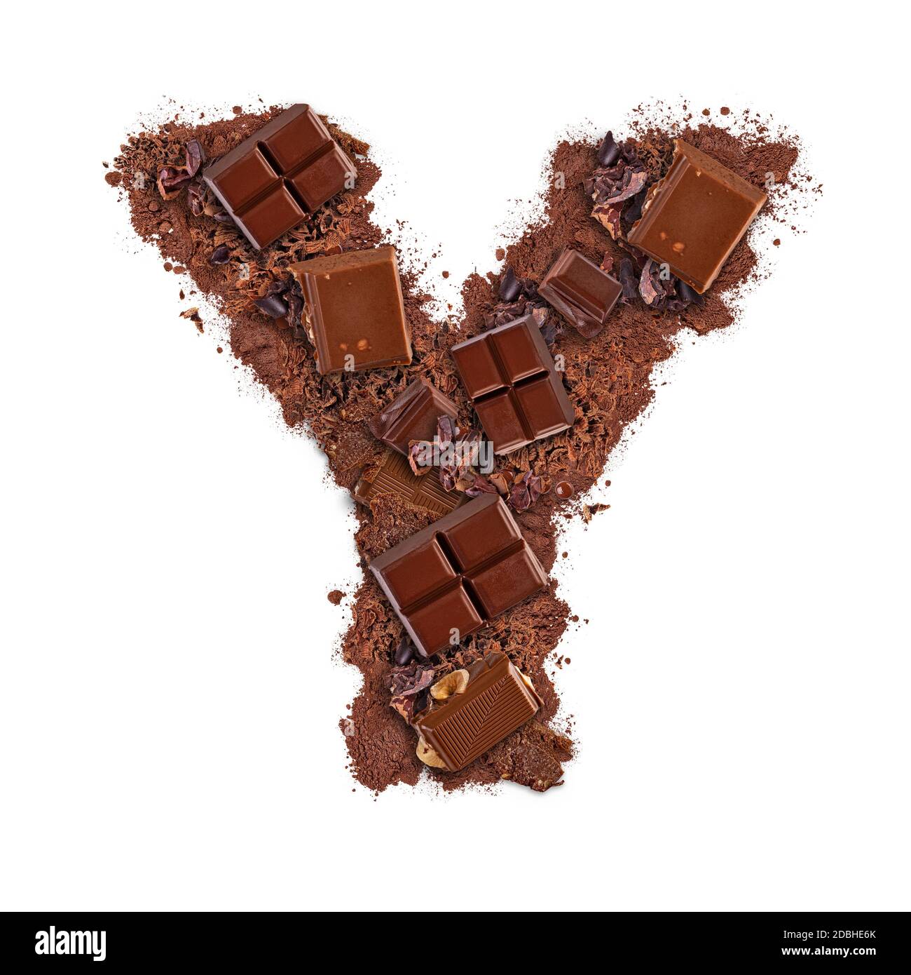 Letter Y made of chocolate bar pieces isolated on white background ...
