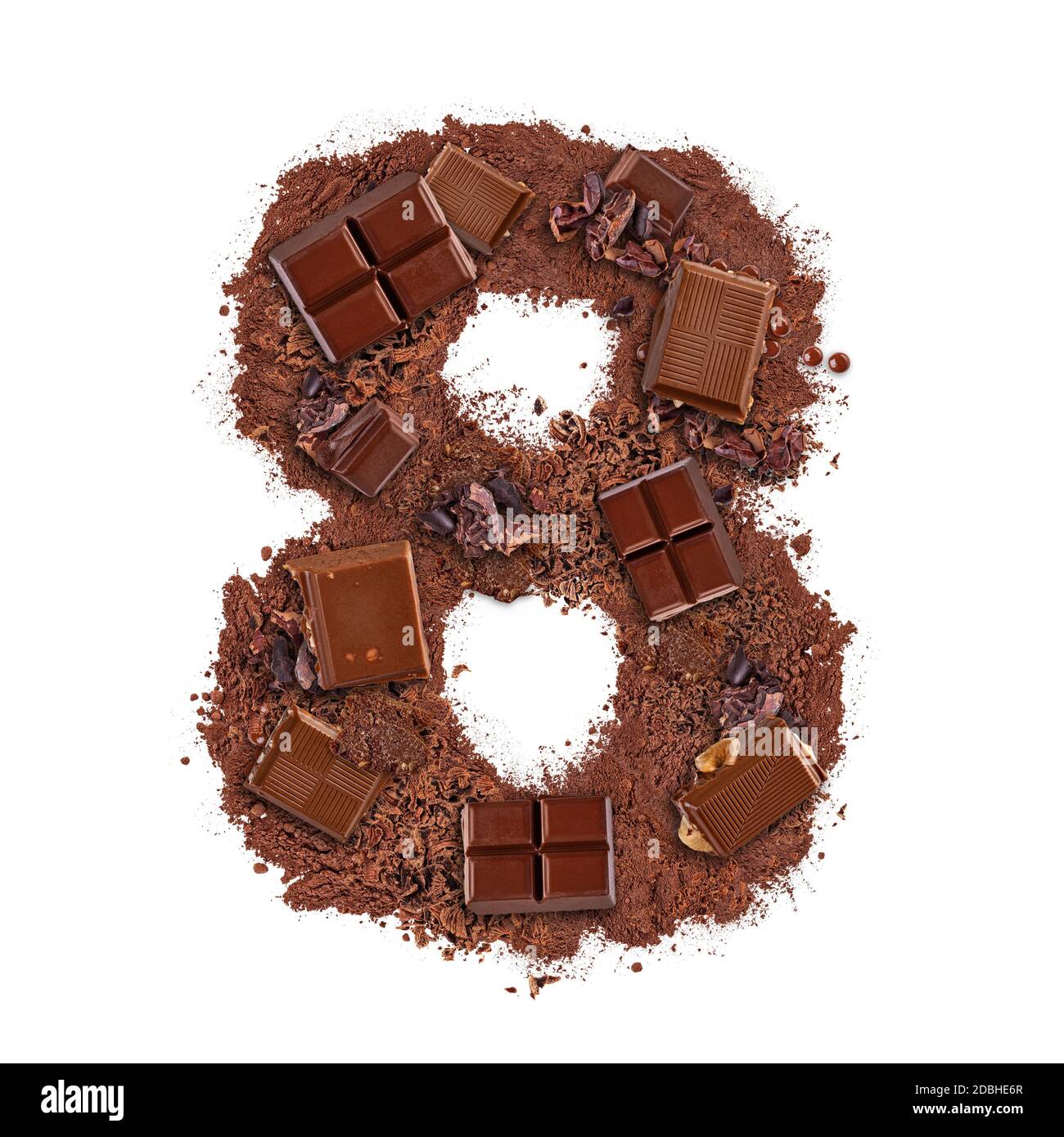 Number 8 made of chocolate bar pieces isolated on white background ...
