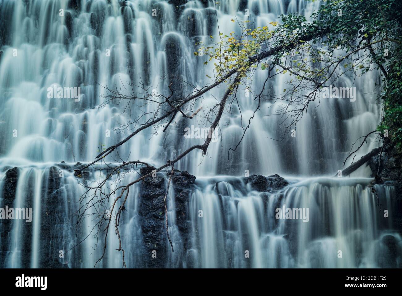 small waterfalls formed by medieval dam (Castel Cellesi, Viterbo, Italy ...