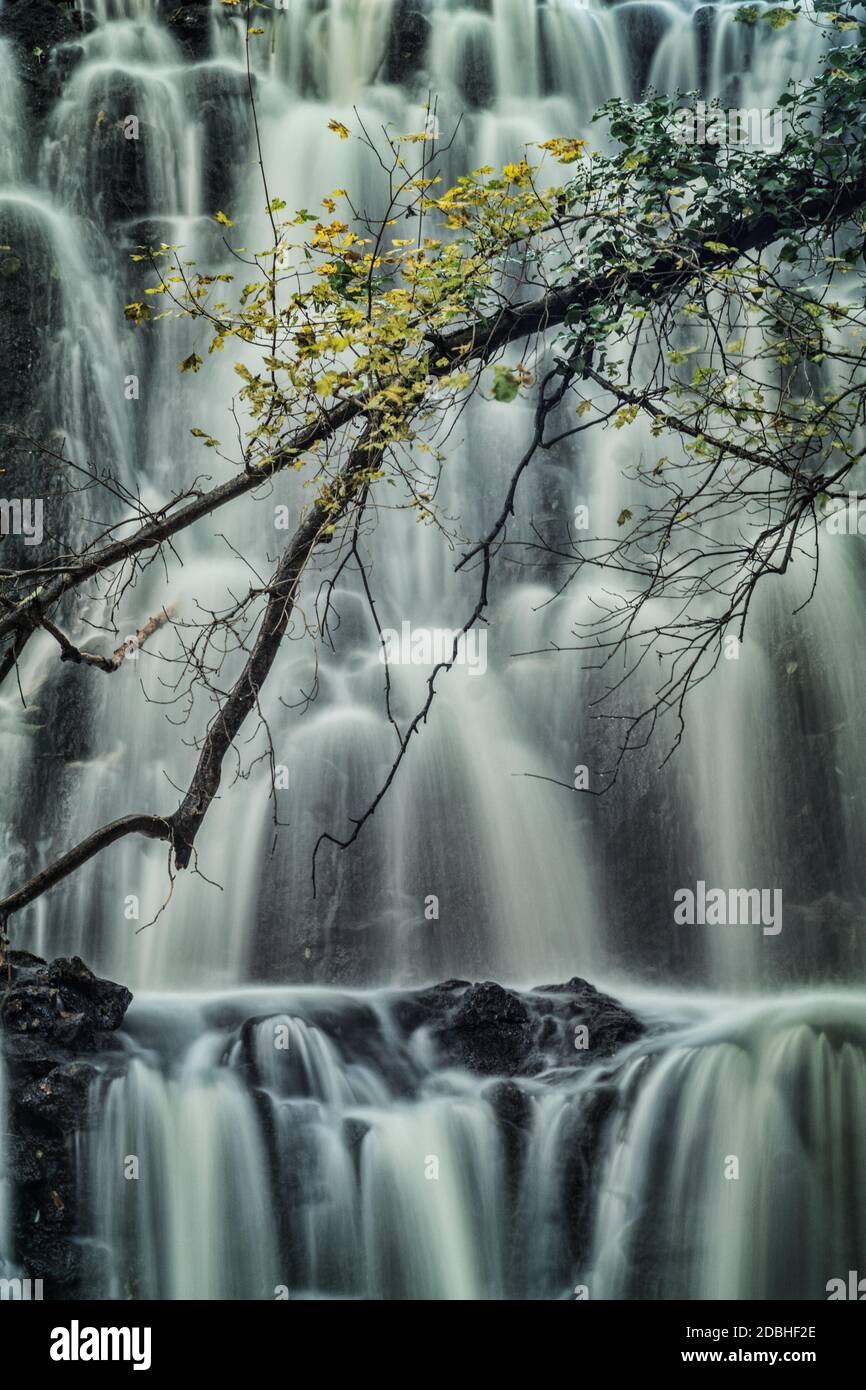 small waterfalls formed by medieval dam (Castel Cellesi, Viterbo, Italy ...