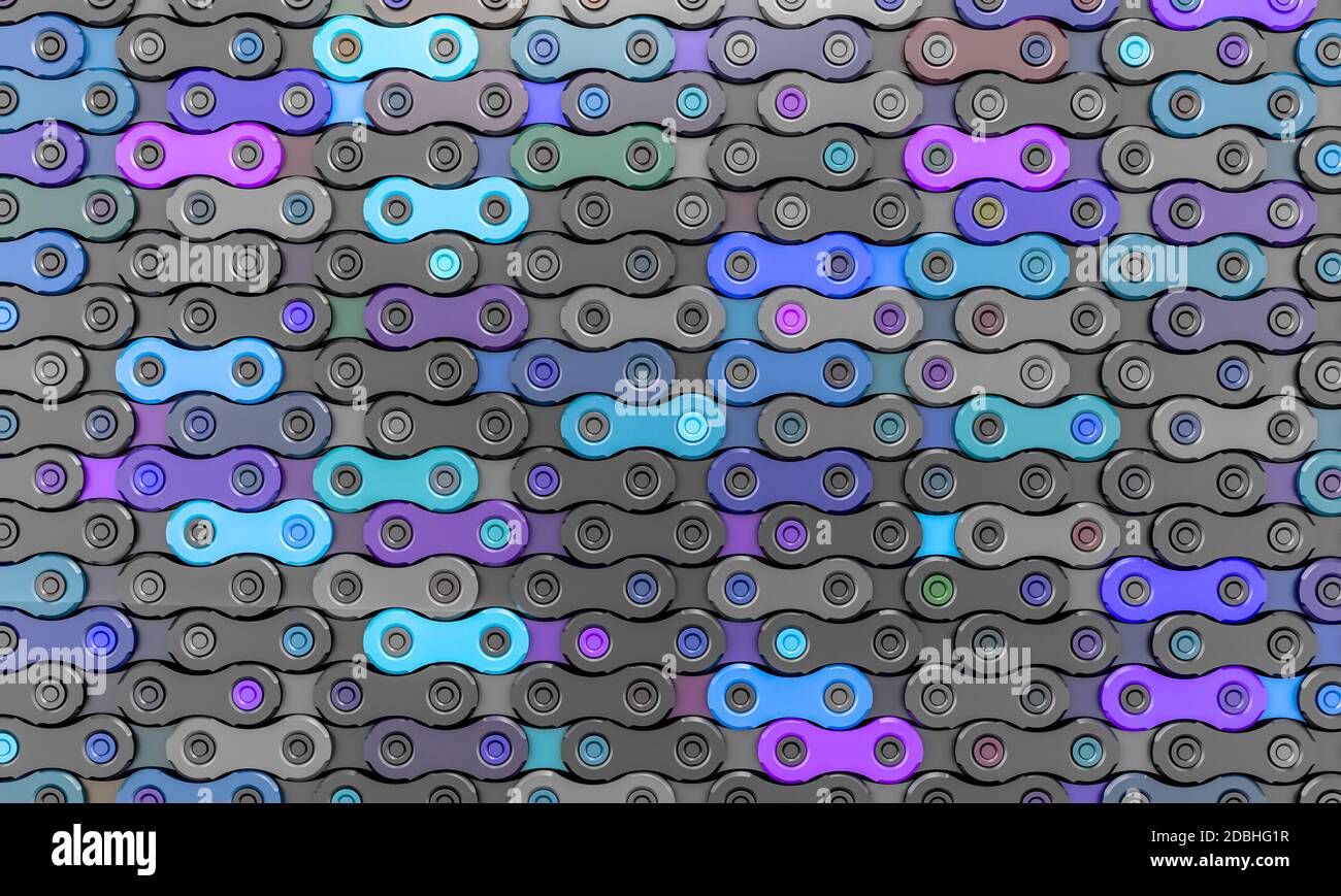 bicycle chain links in different shades of gray and blue. nobody around ...