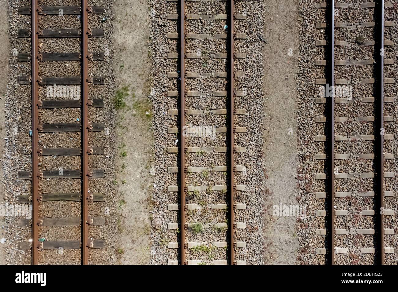 Train Tracks Detail from Above. Close up Stock Photo - Alamy