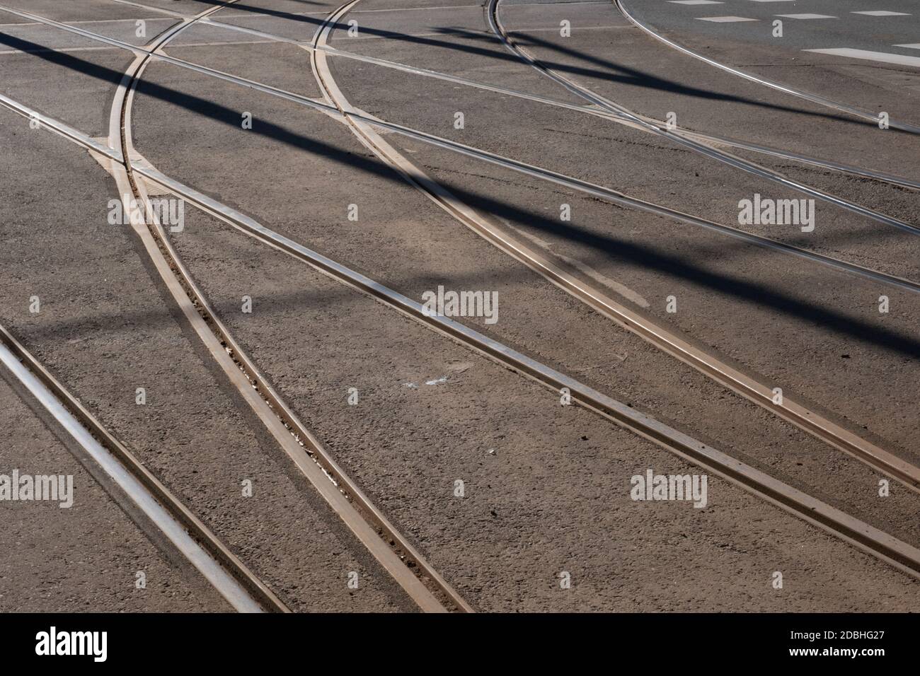 Tram tracks crossing each other. close up Stock Photo - Alamy