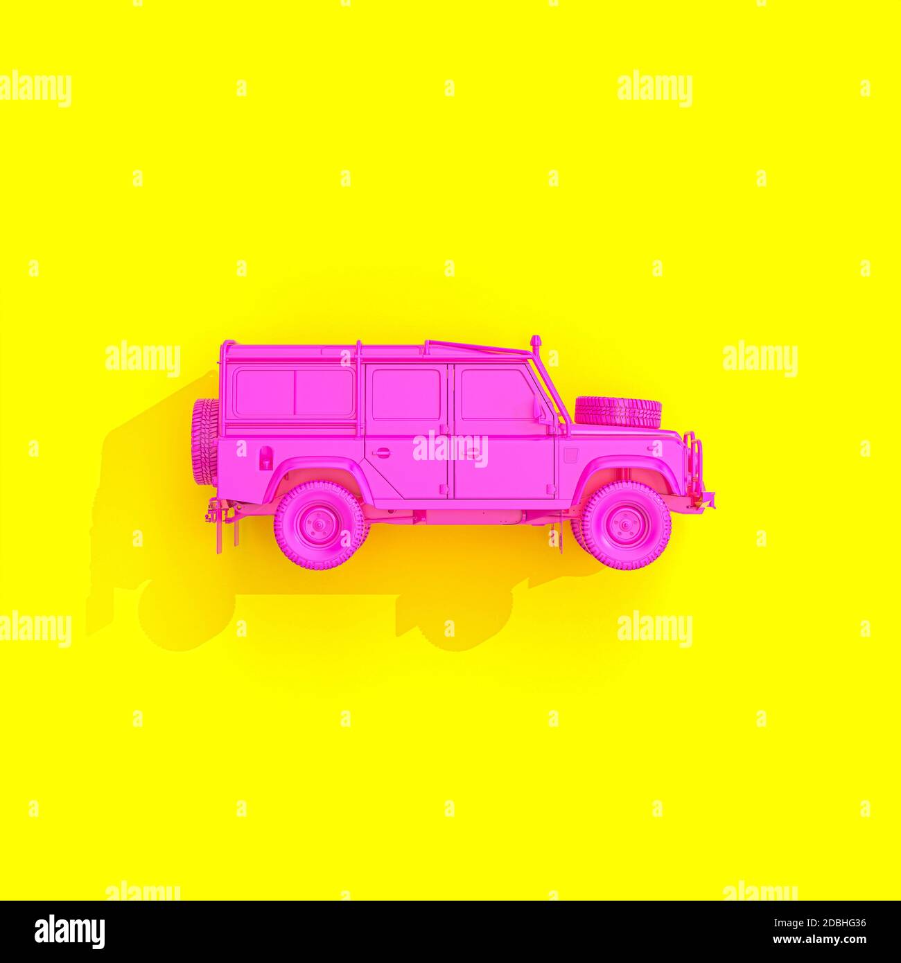 off road 4x4 car 3d render fuchsia on yellow background in flat lay ...