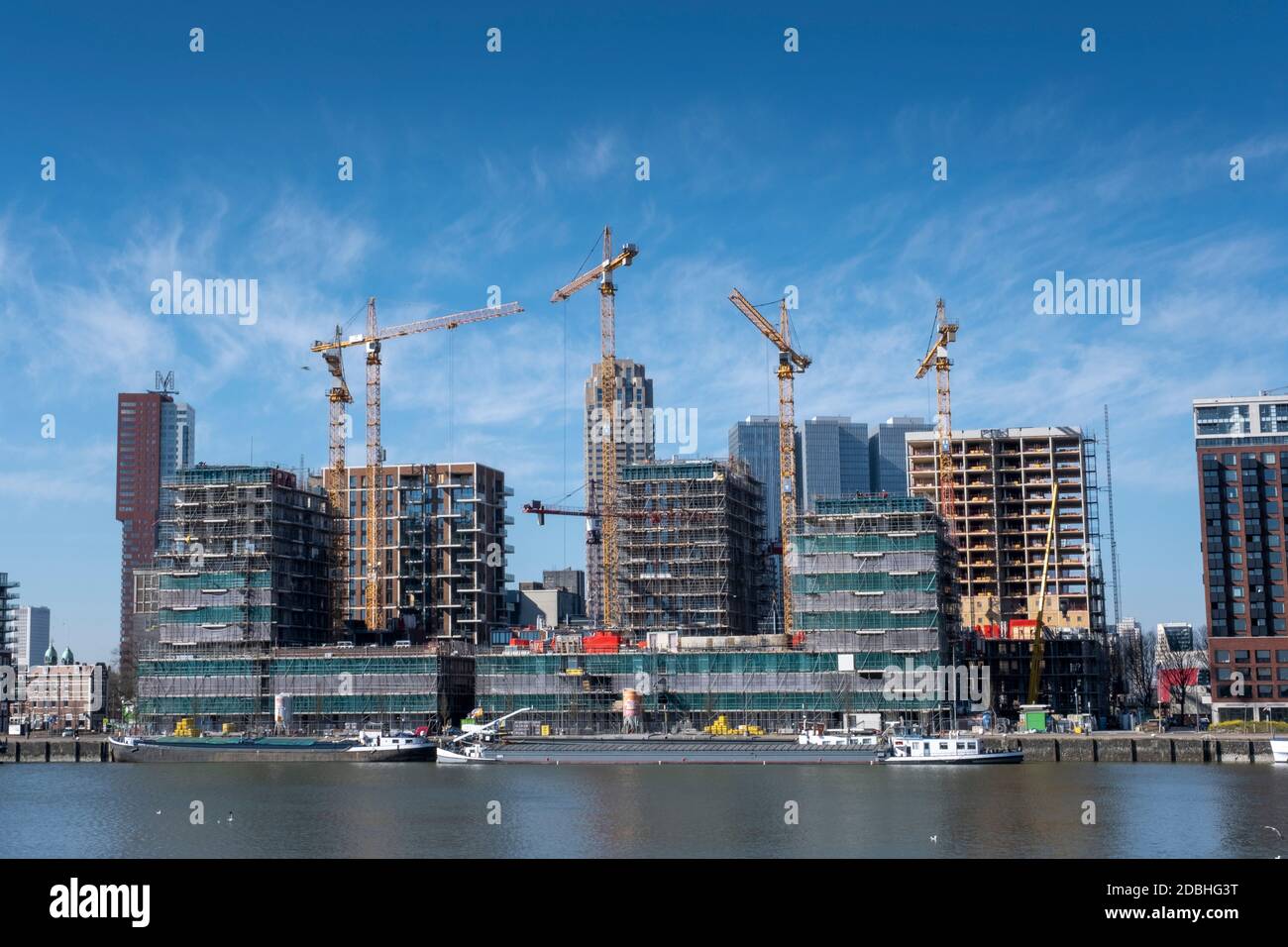 High rise building under construction in evening sky in Rotterdam, The ...