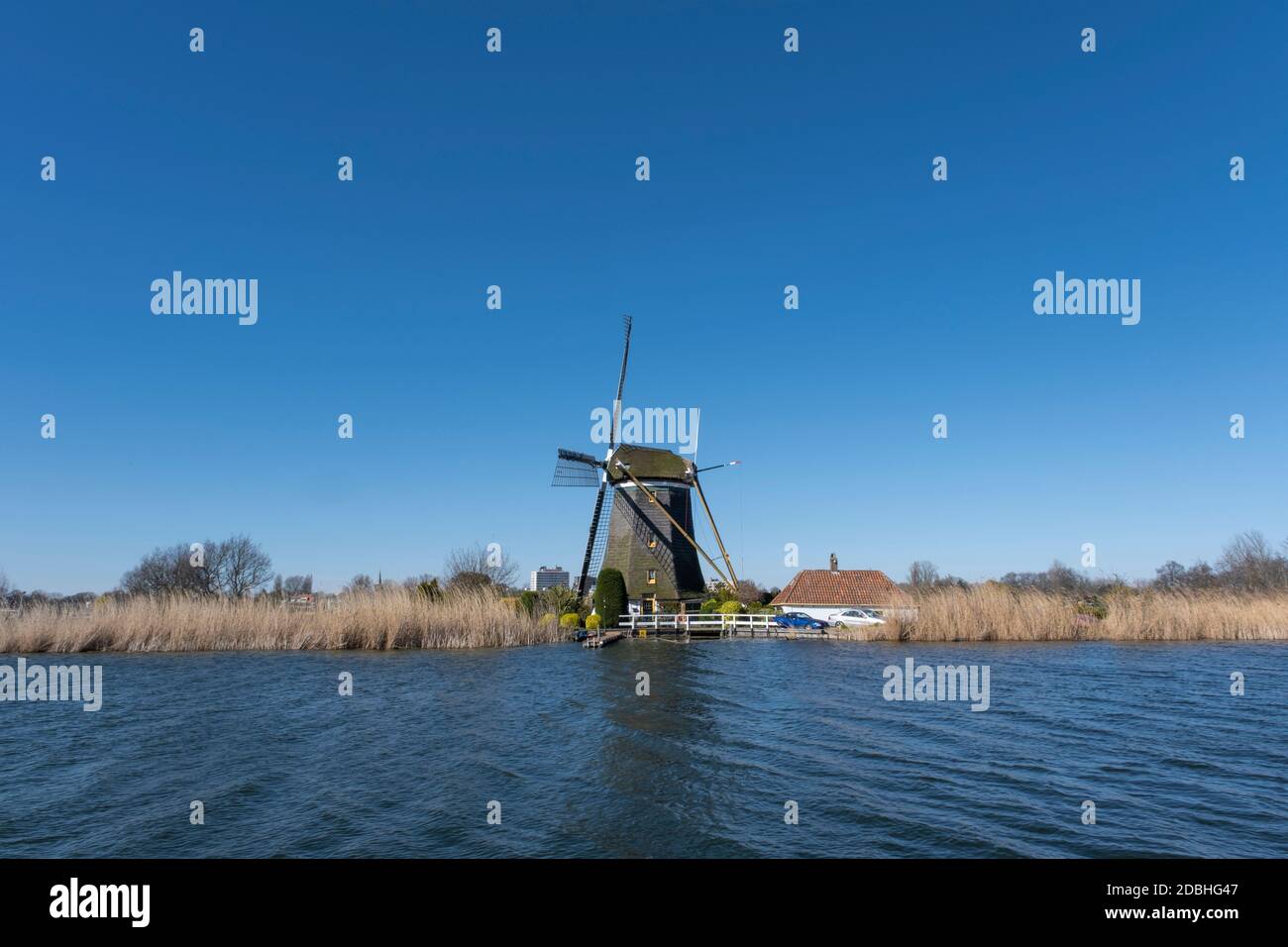 Dutch windmil an UNESCO world heritage site. Stone brick Windmill with ...