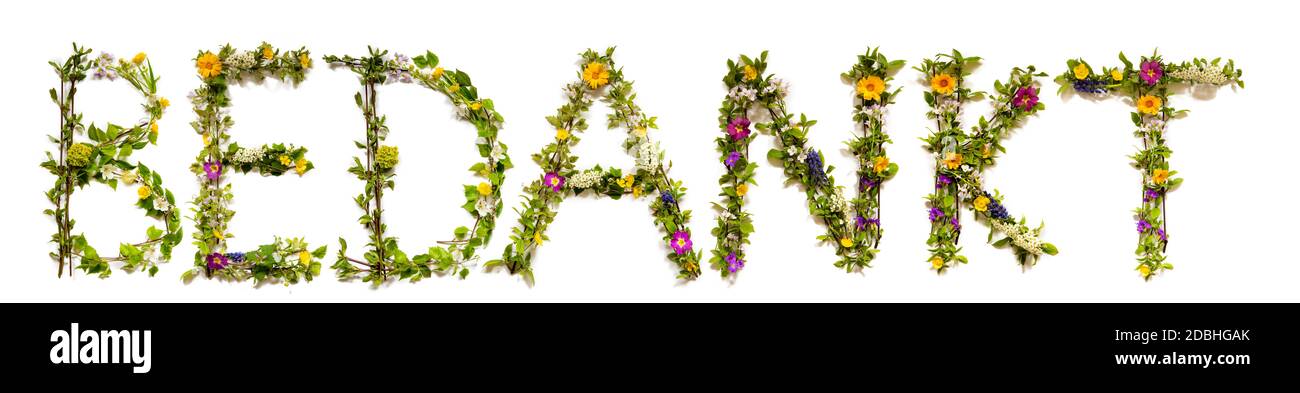 Flower, Branches And Blossom Letter Building Dutch Word Bedankt Means ...