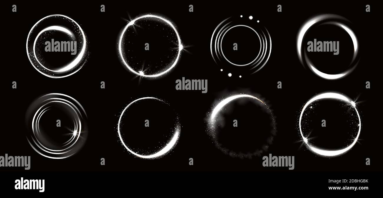 Light circles with sparkles, magic glow effect. Vector realistic set of ...