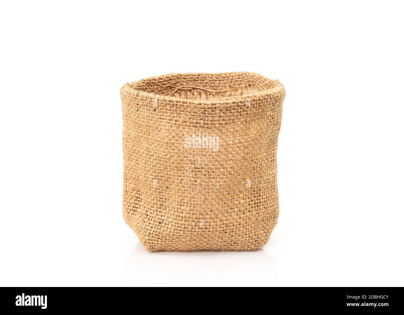 Empty burlap sack bag on white background Stock Photo - Alamy