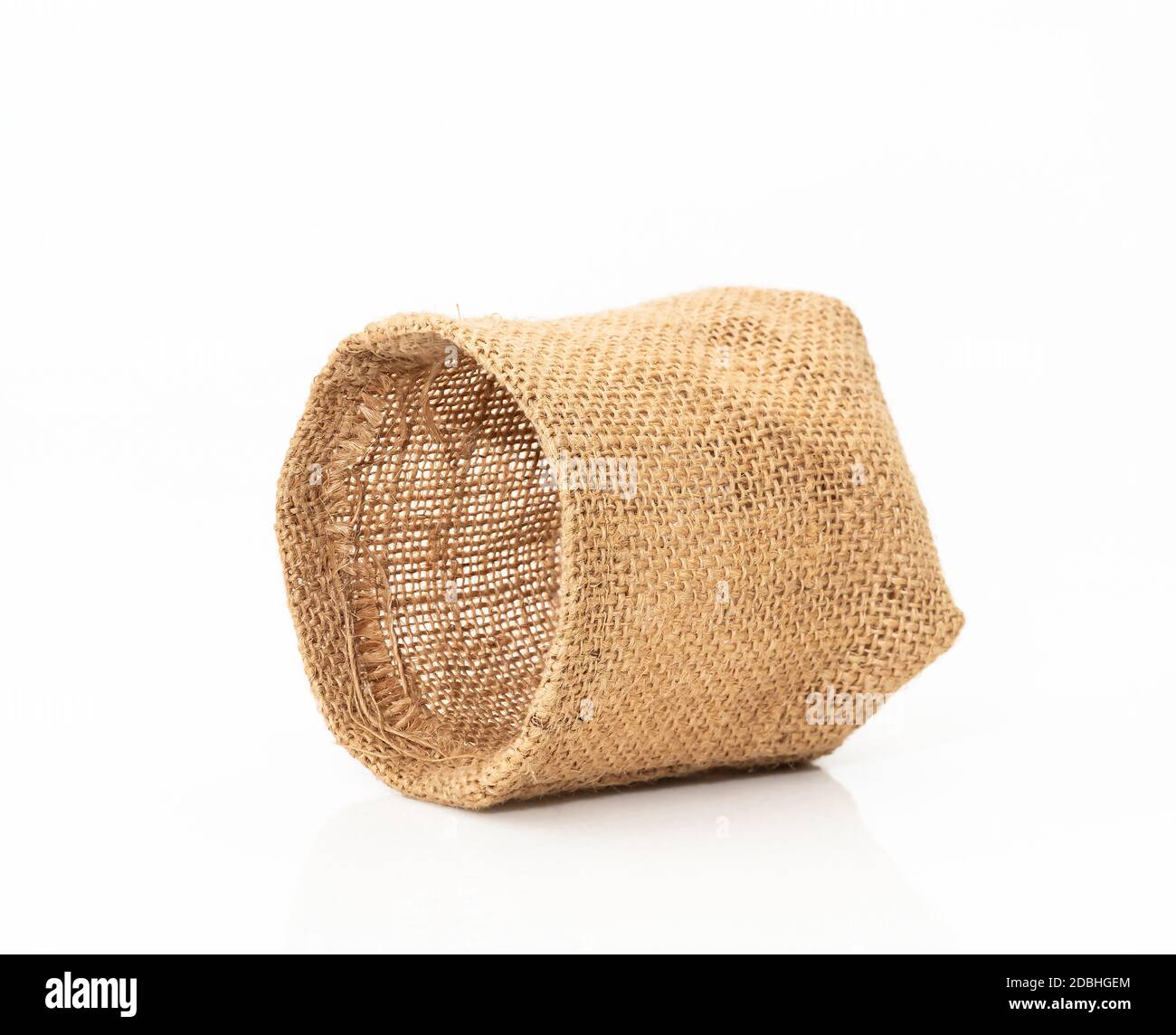 Empty burlap sack bag on white background Stock Photo - Alamy