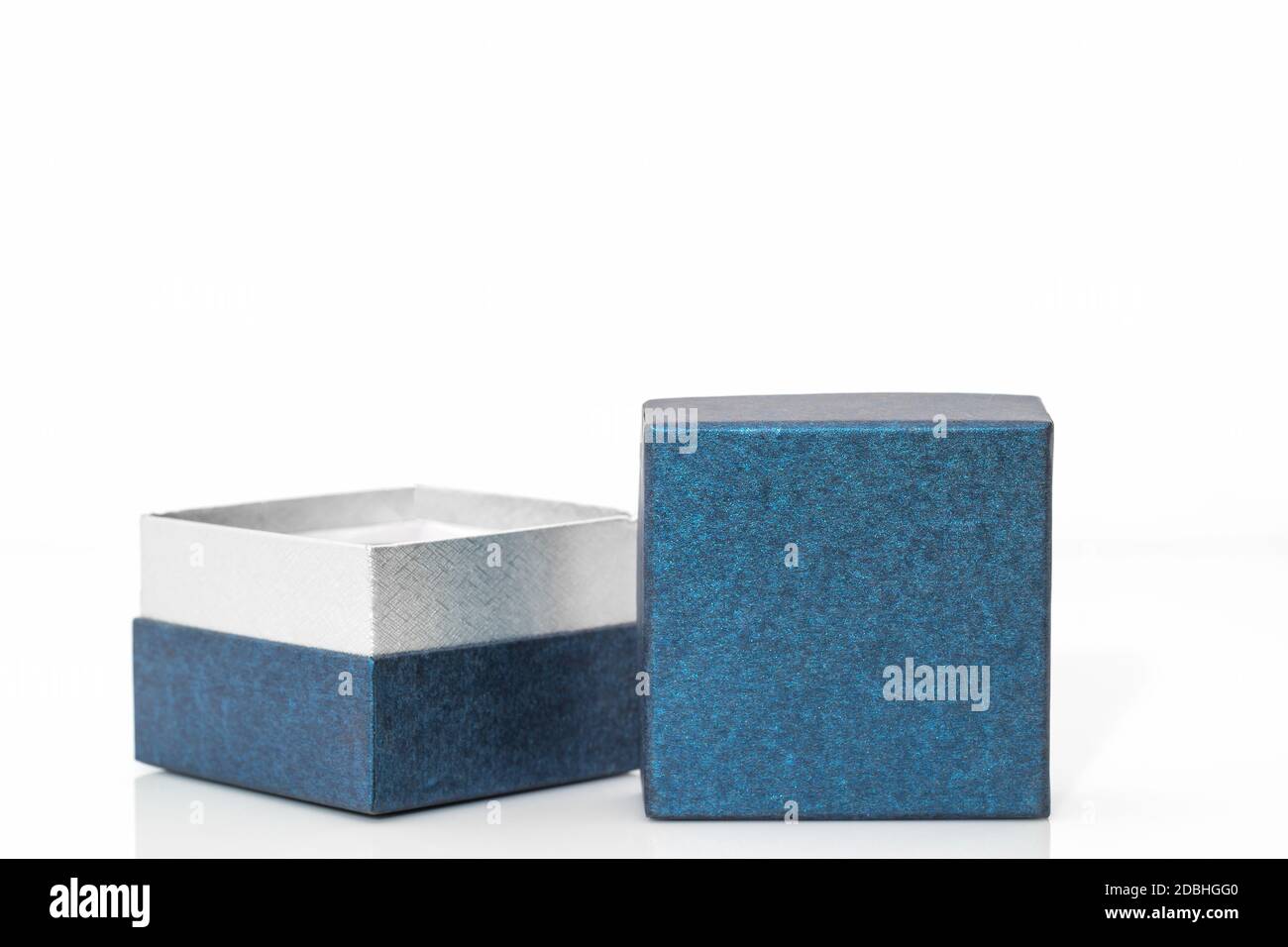 Blue open emtry gift box without ribbon on white background Stock Photo ...