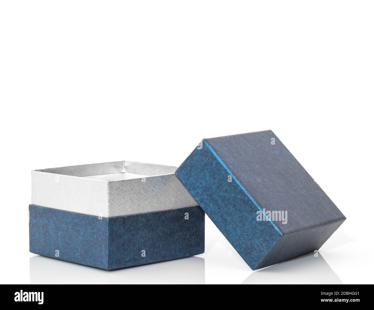 Blue open emtry gift box without ribbon on white background Stock Photo ...