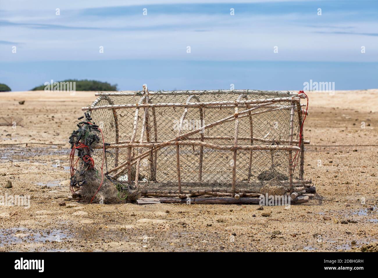 Bamboo fish-trap with a narrow neck - Thai traditional fishery tool ...