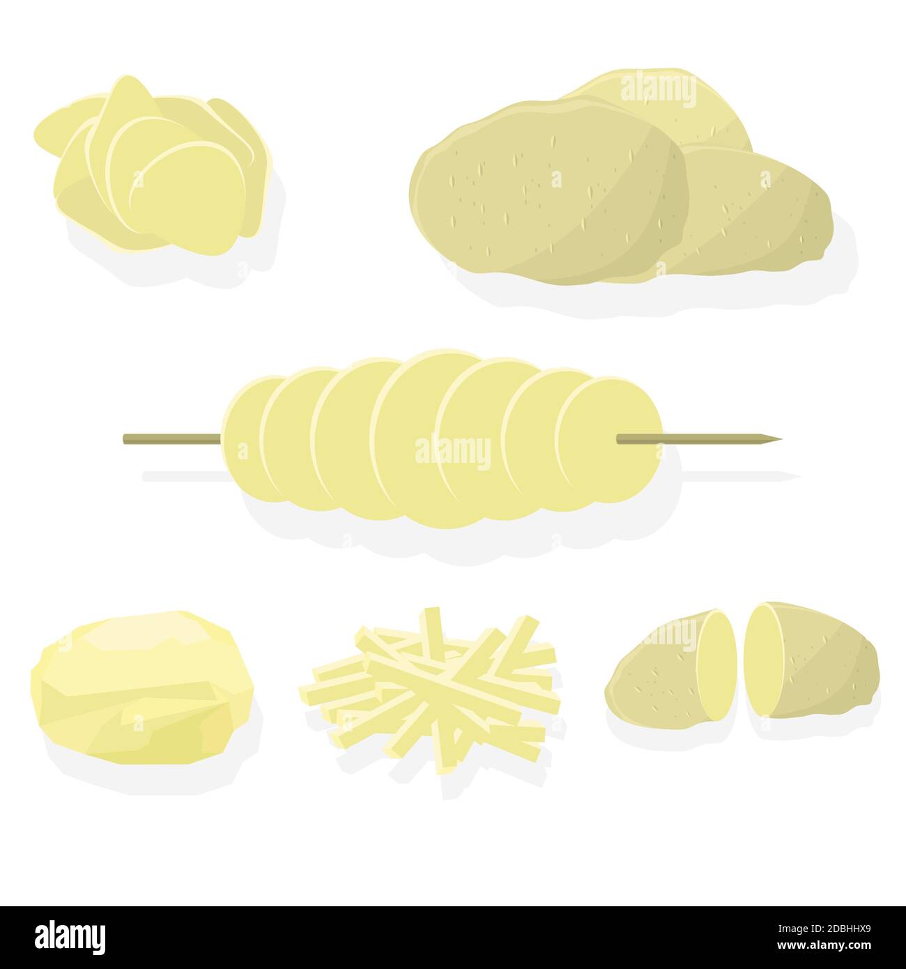 Fry Chips and Potato Set on White Background. Whole, Slices, Half ...
