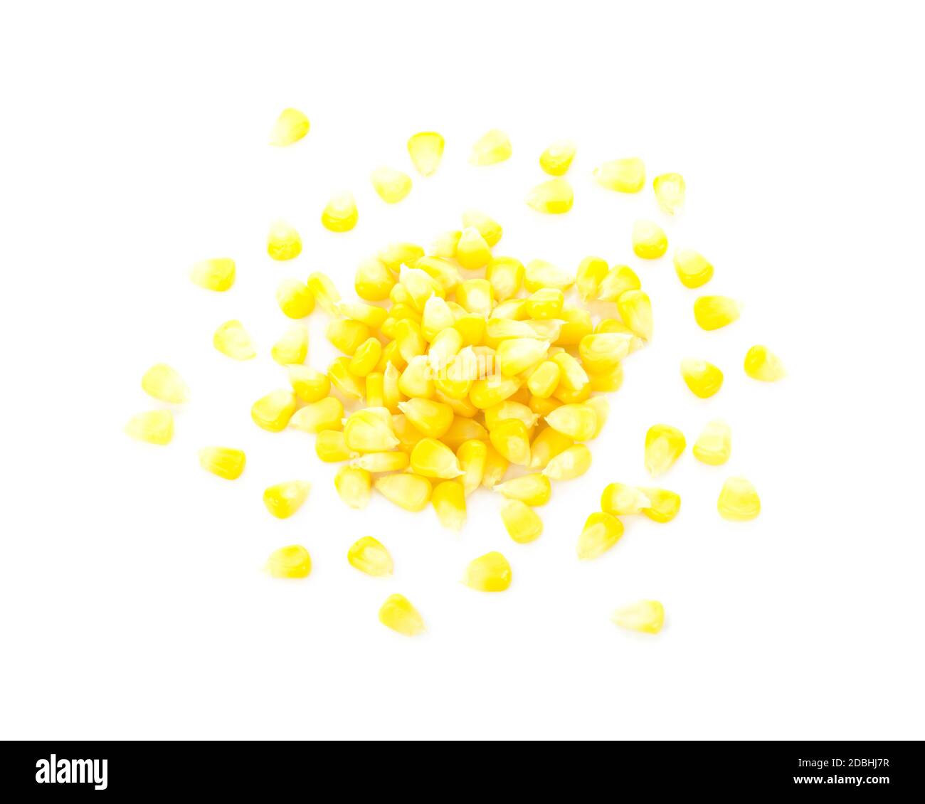 Sweet whole kernel corn on white background.top view Stock Photo - Alamy