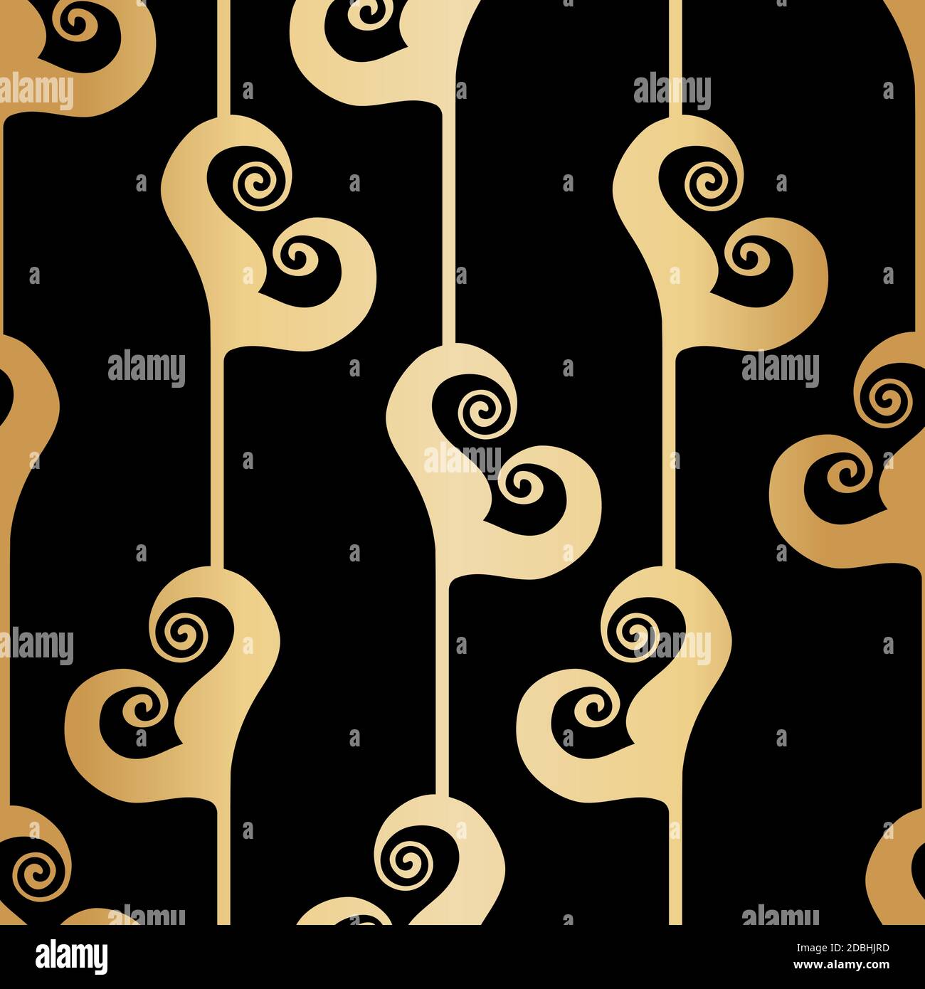 Vector art deco stylized floral foliage black gold foil seamless ...