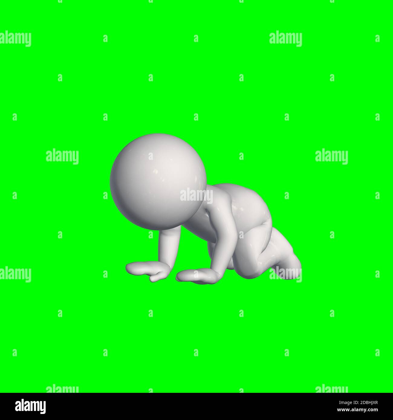 3D people in different poses - crawl - on green background Stock Photo ...
