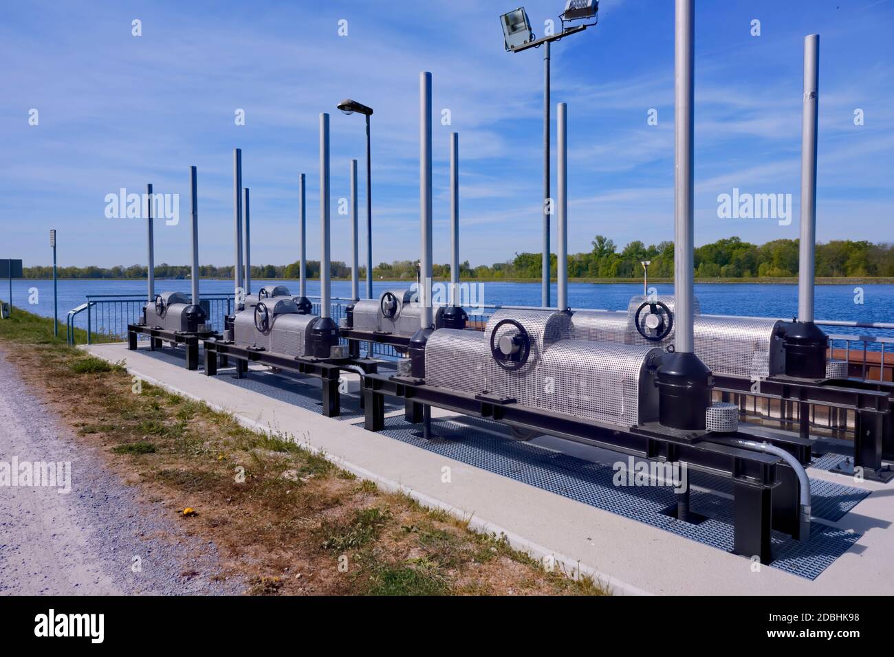 overflow, floodgate, flood protection in the river Rhine, Germany Stock ...