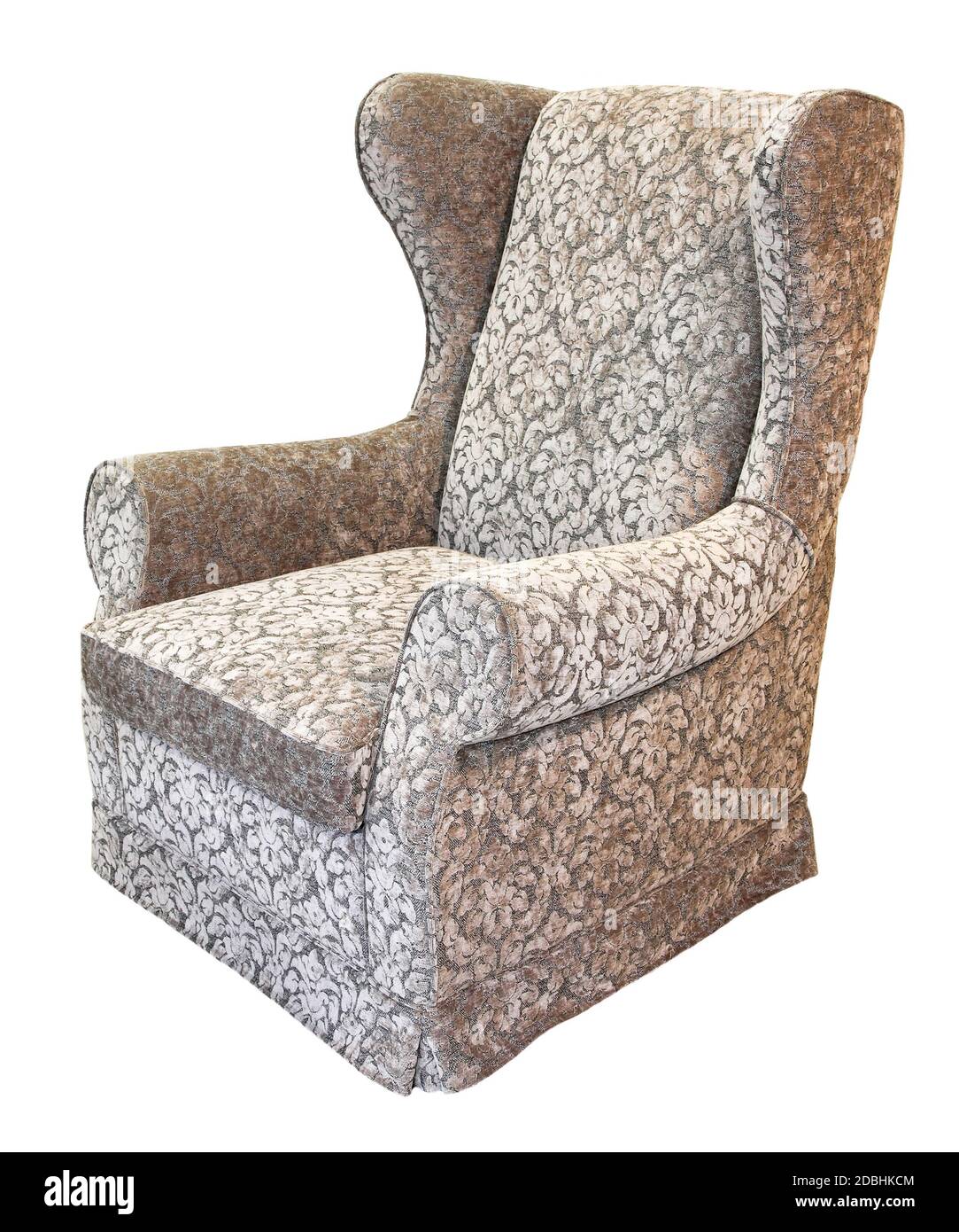Big gray pattern armchair isolated on white Stock Photo - Alamy